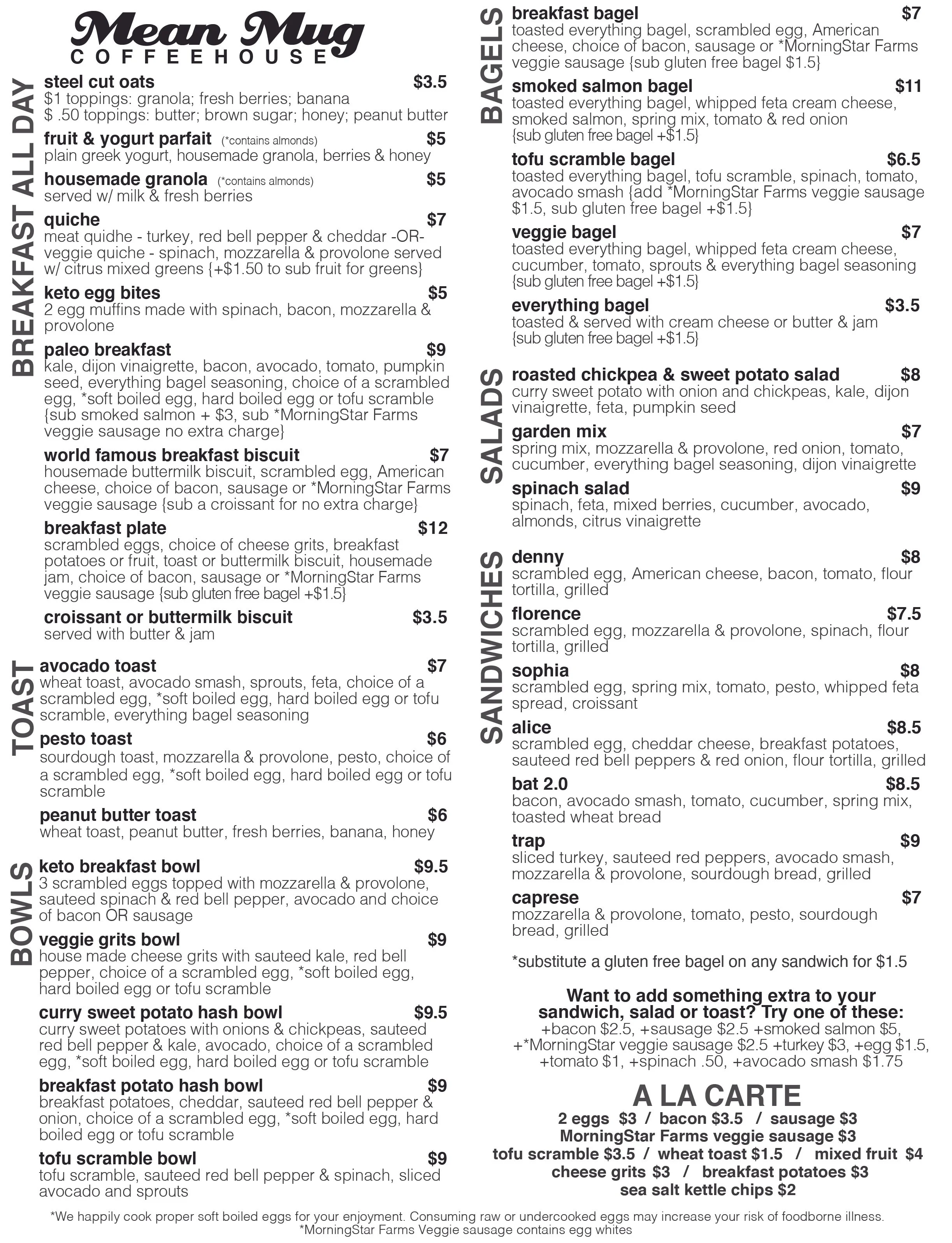 Menus — Mean Mug Coffeehouse