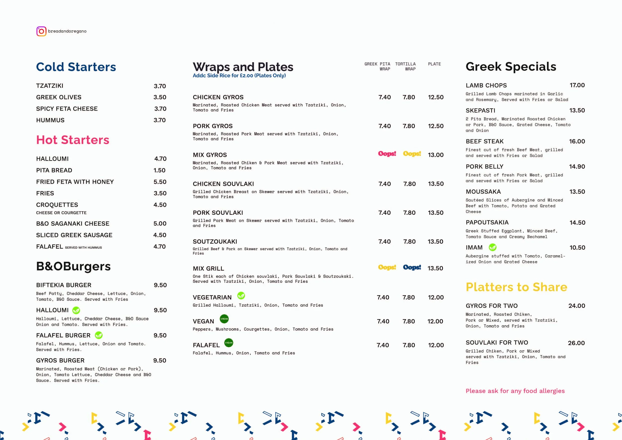 Menu — Bread & Oregano