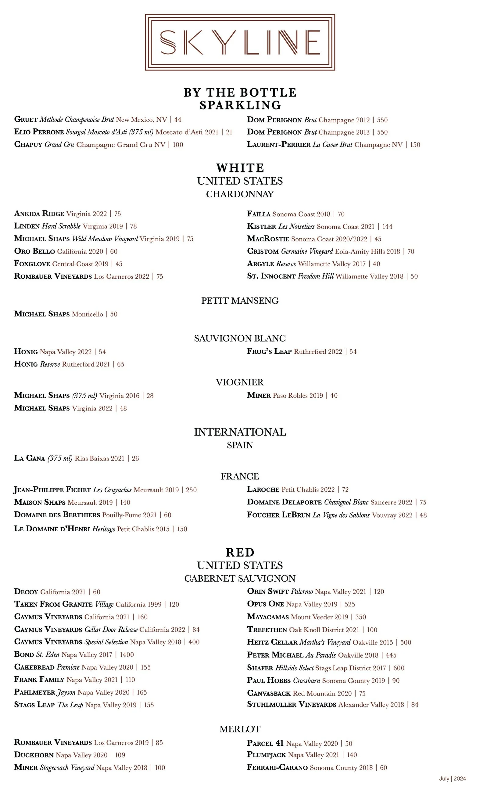 Wine List — Skyline