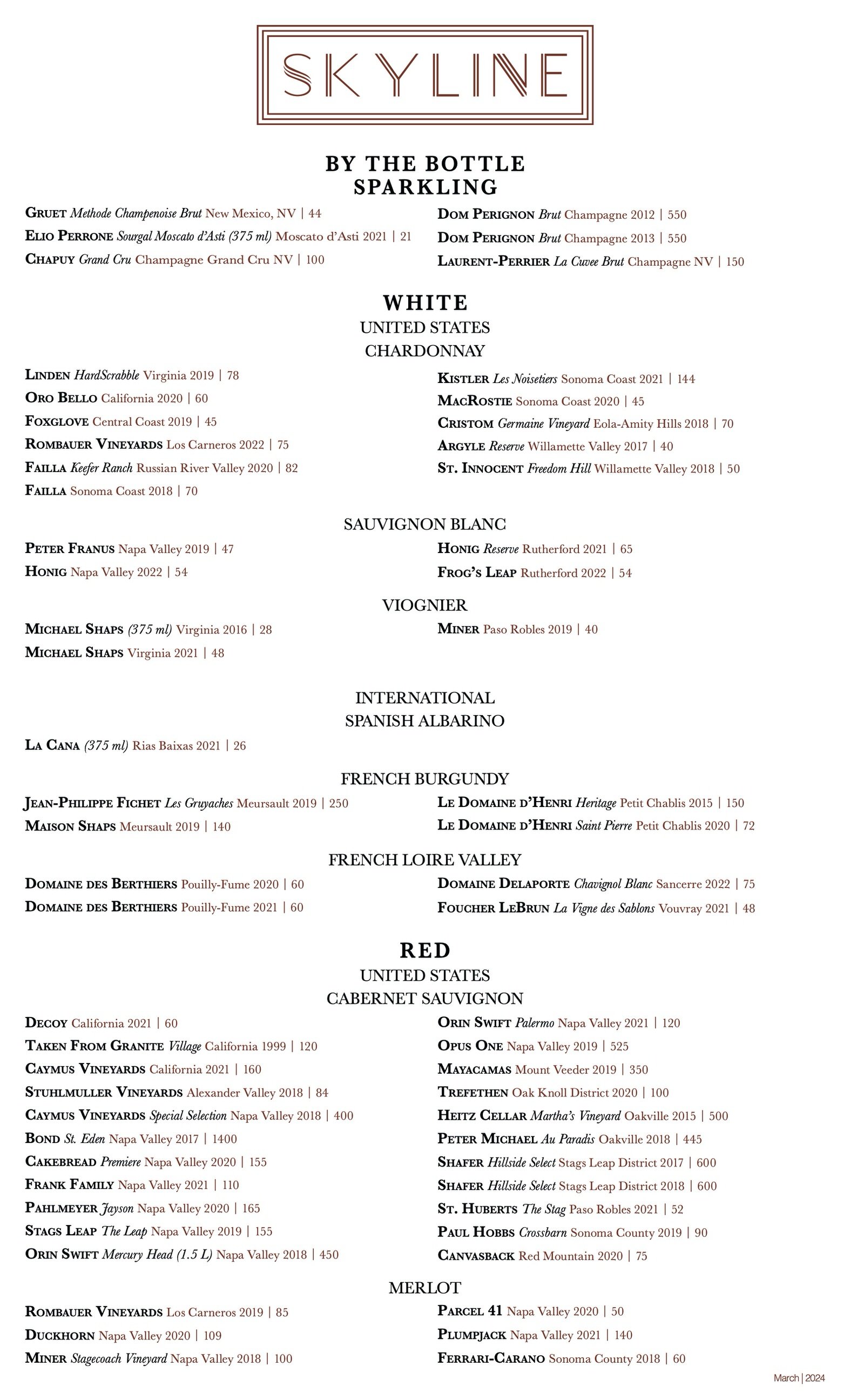 Wine List — Skyline