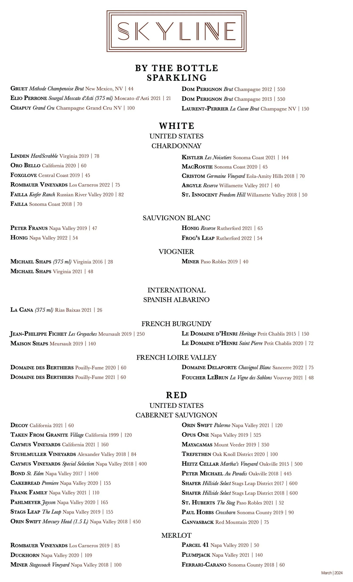 Wine List — Skyline