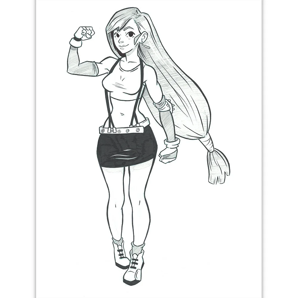 Final Fantasy VII: Tifa - 8.5x11in Original Ink Drawing — NimtzArt