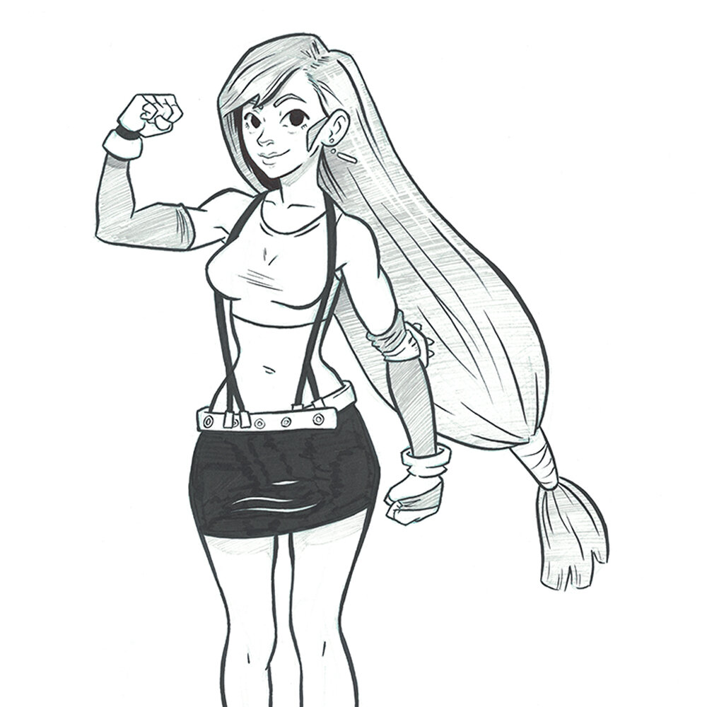 Final Fantasy VII: Tifa - 8.5x11in Original Ink Drawing — NimtzArt