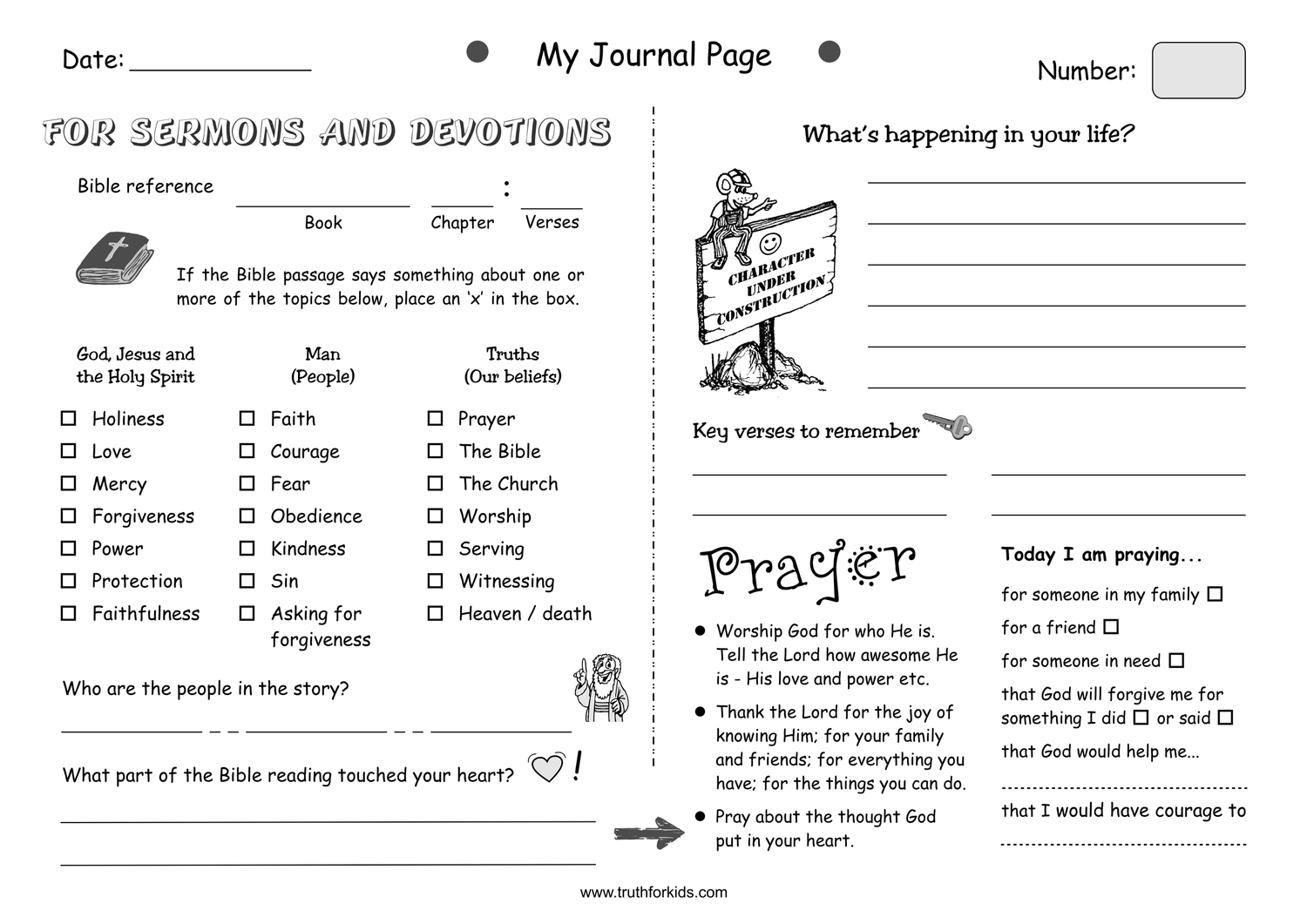 Kids' Bible journal / sermon notes page - free template — Truth for Kids