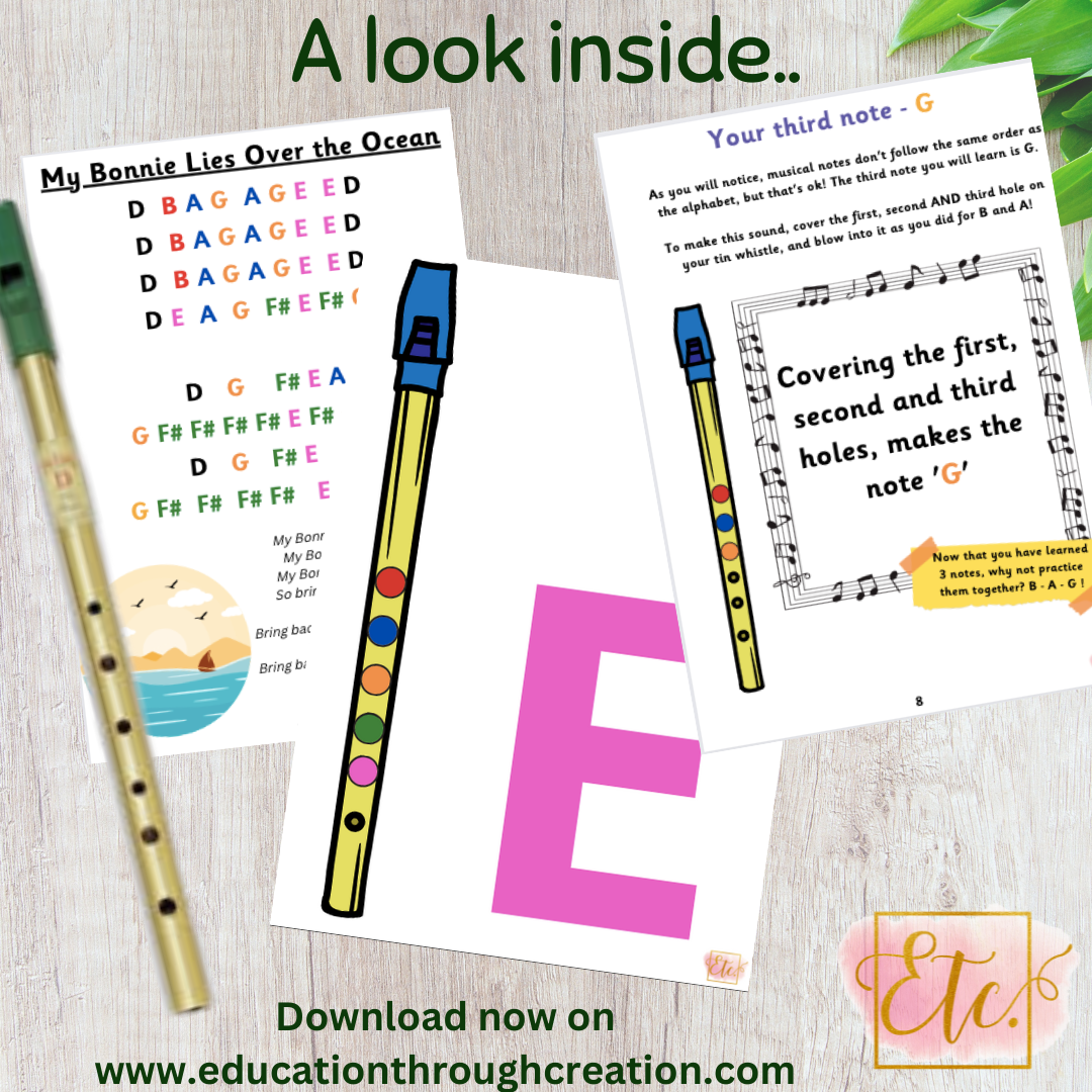 Beginner Tin Whistle Book & Note Posters — Education Through Creation