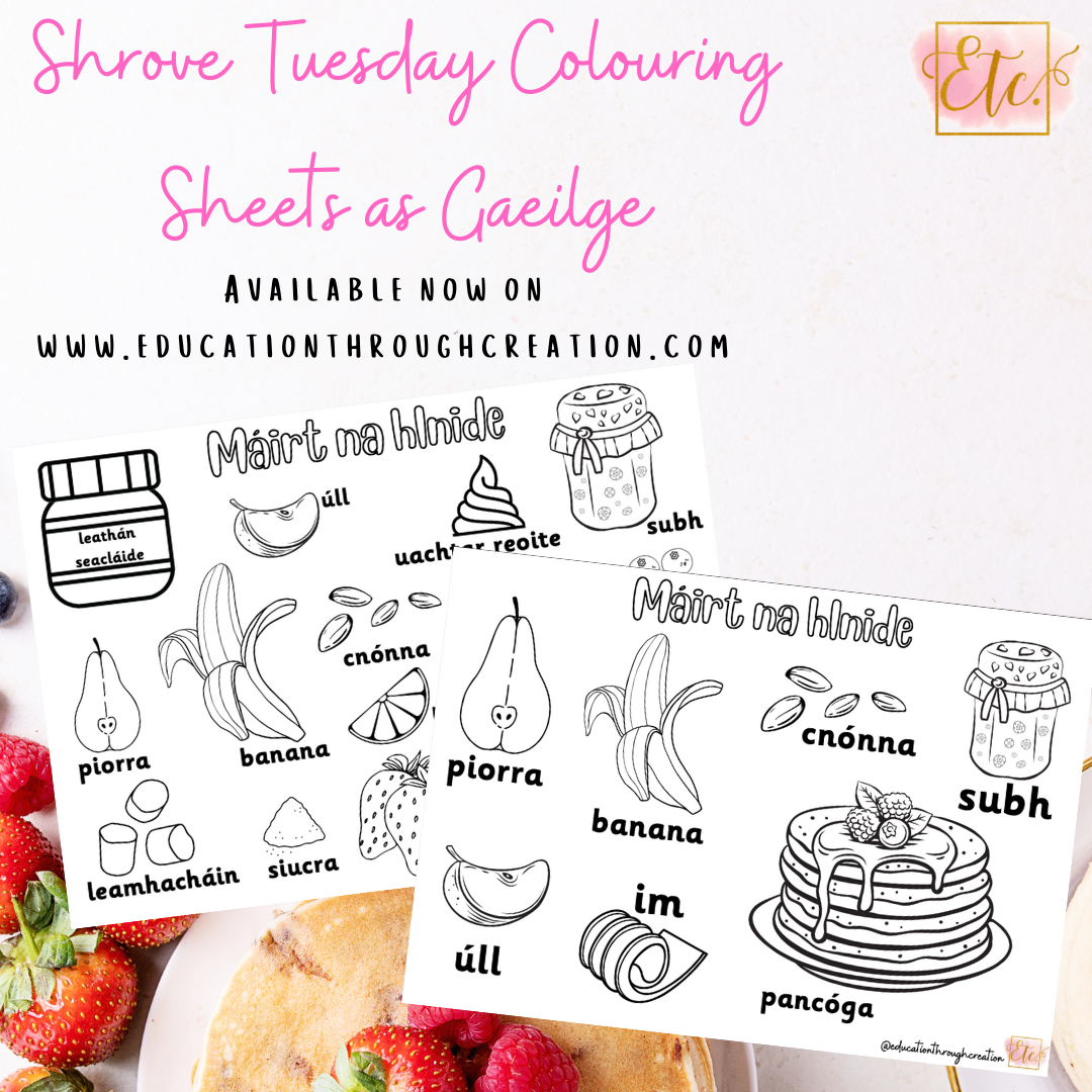 English/Gaeilge Shrove Tuesday Colouring Sheets — Education Through ...