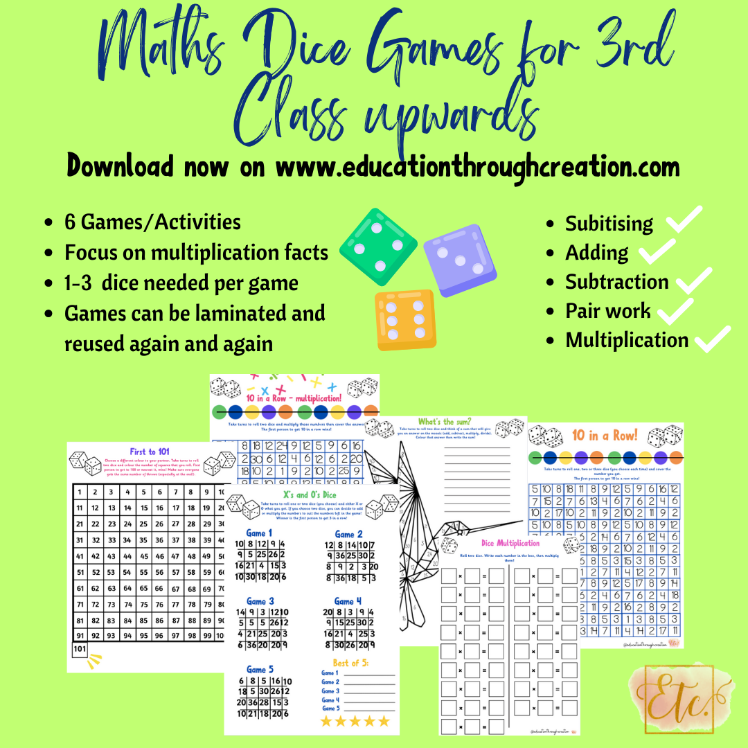 1st/2nd Class Maths Dice Games — Education Through Creation