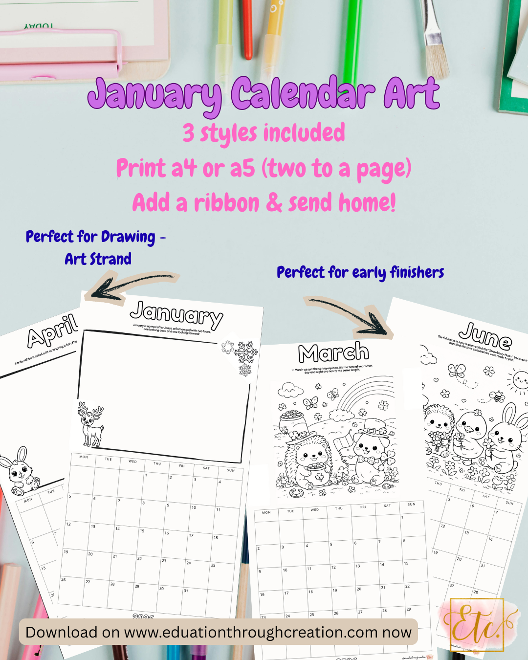 2026 Visual Art Calendars — Education Through Creation
