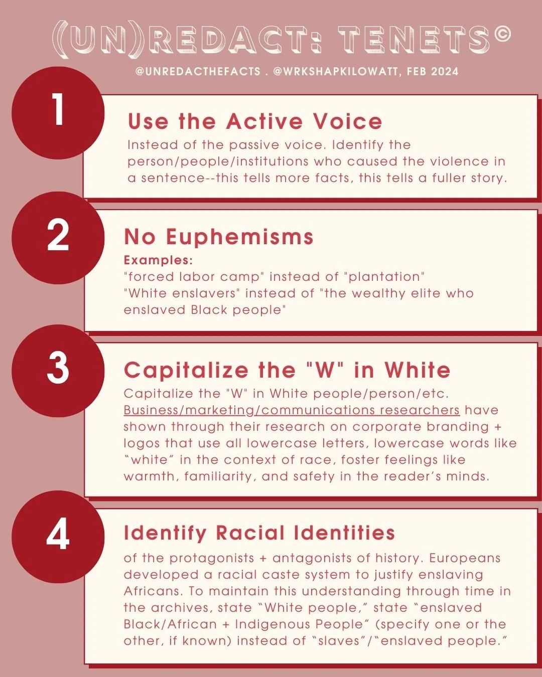 Origin Story + Tenets + Feedback — (un)Redact the Facts