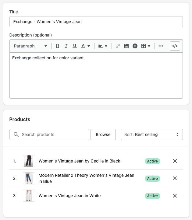 Shopify exchanges using collections — Retailer Support Site