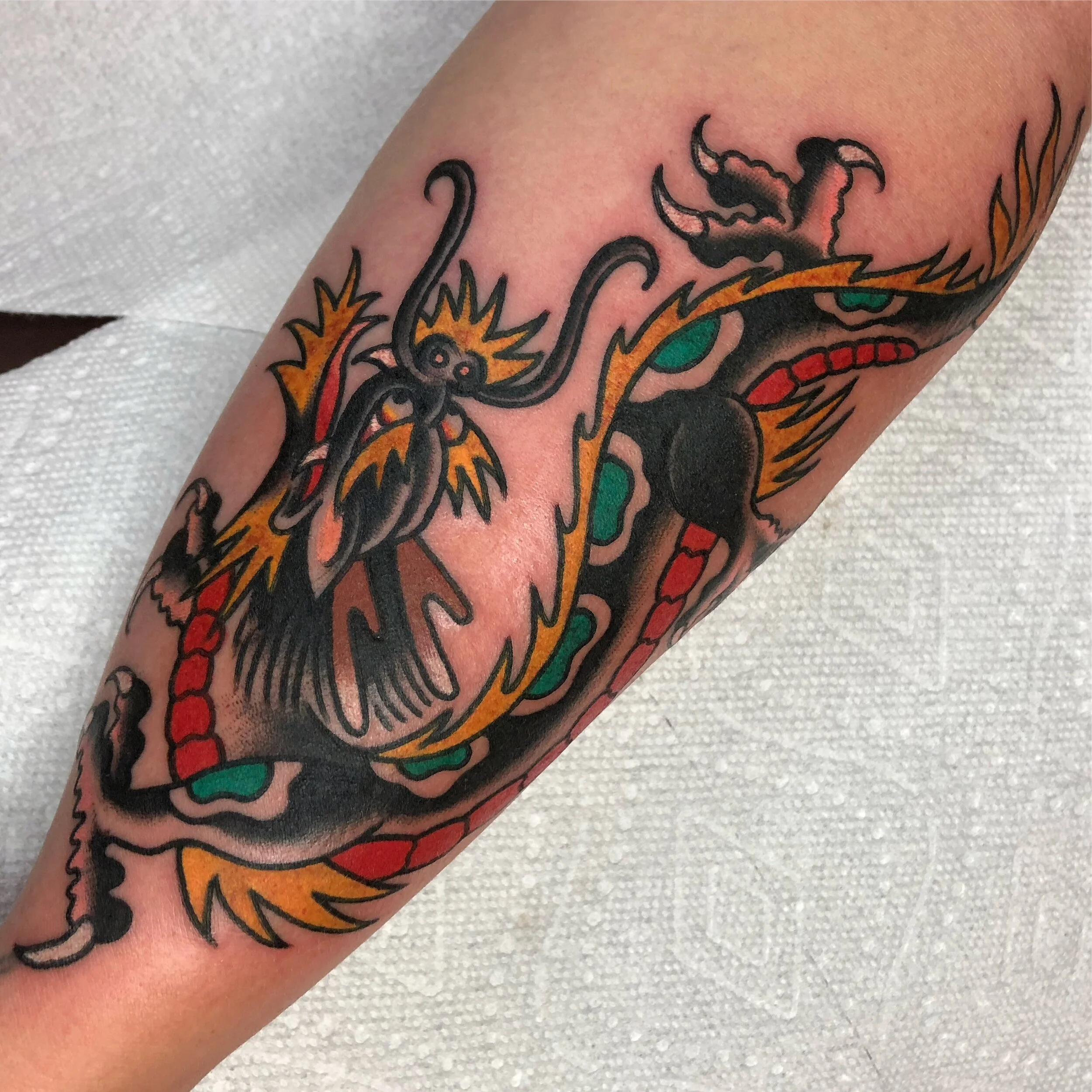 American Traditional Dragon Tattoo
