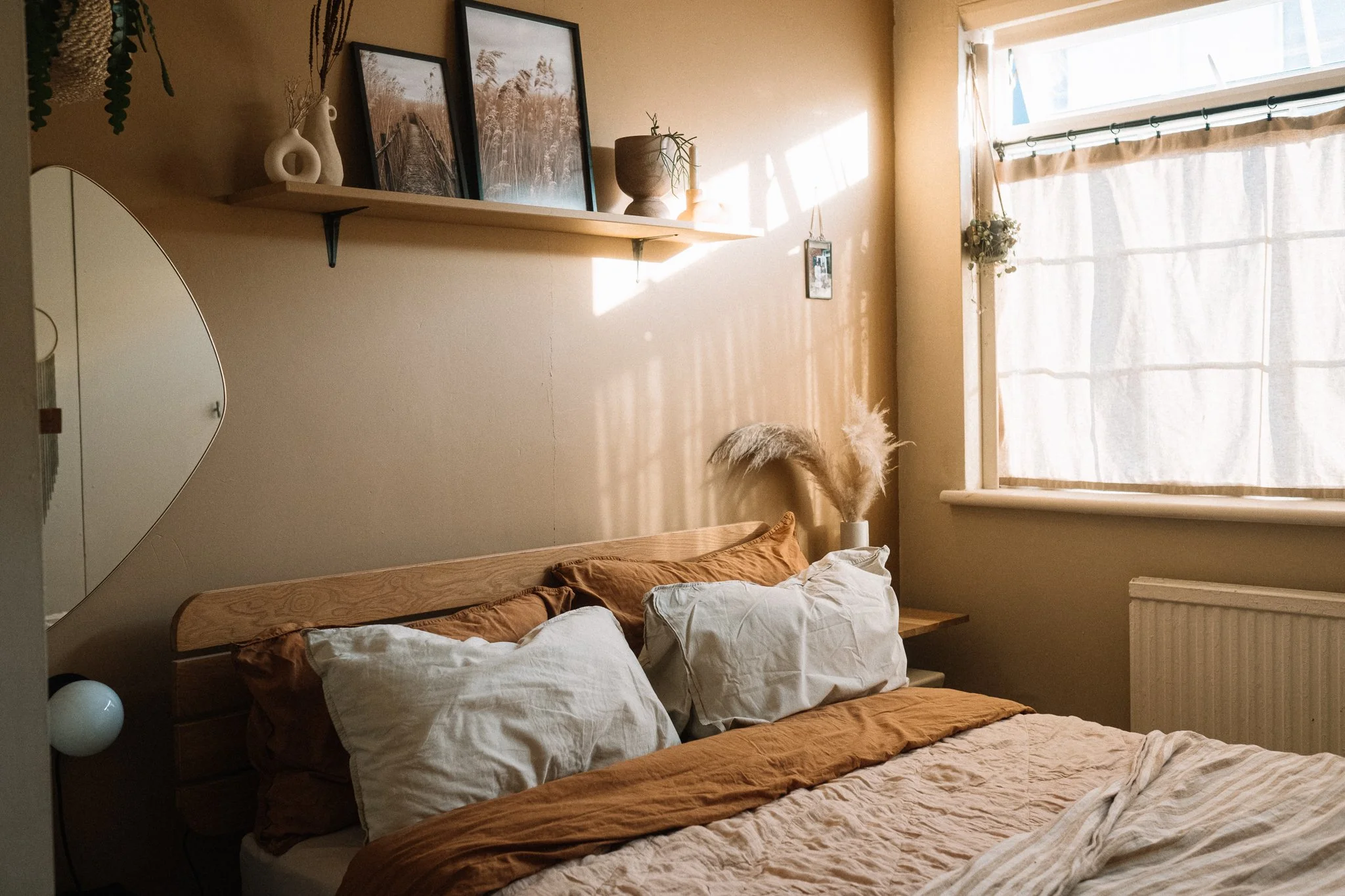A rust and beige south facing bedroom makeover using Fired Clay by ...