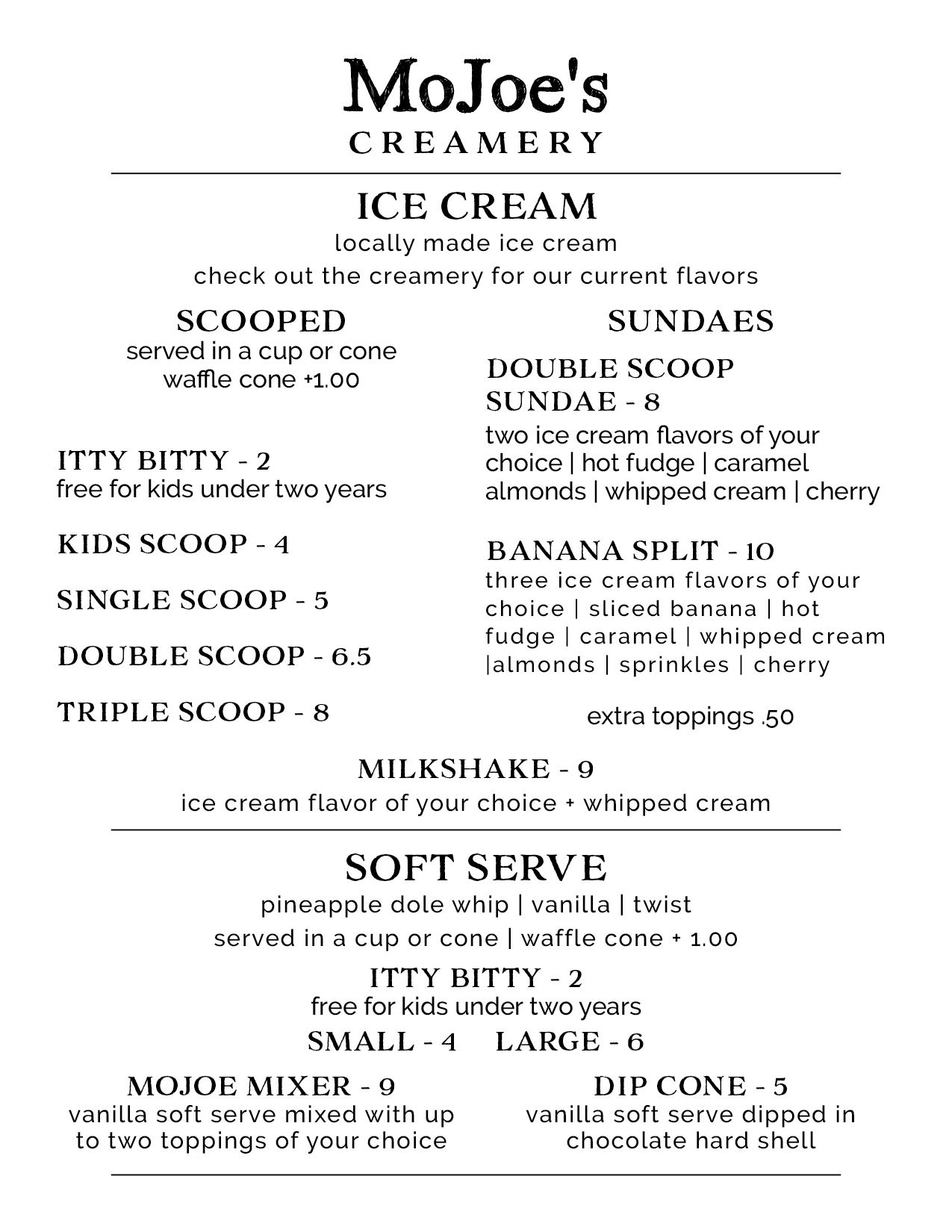 Menu 1 — MoJoe's