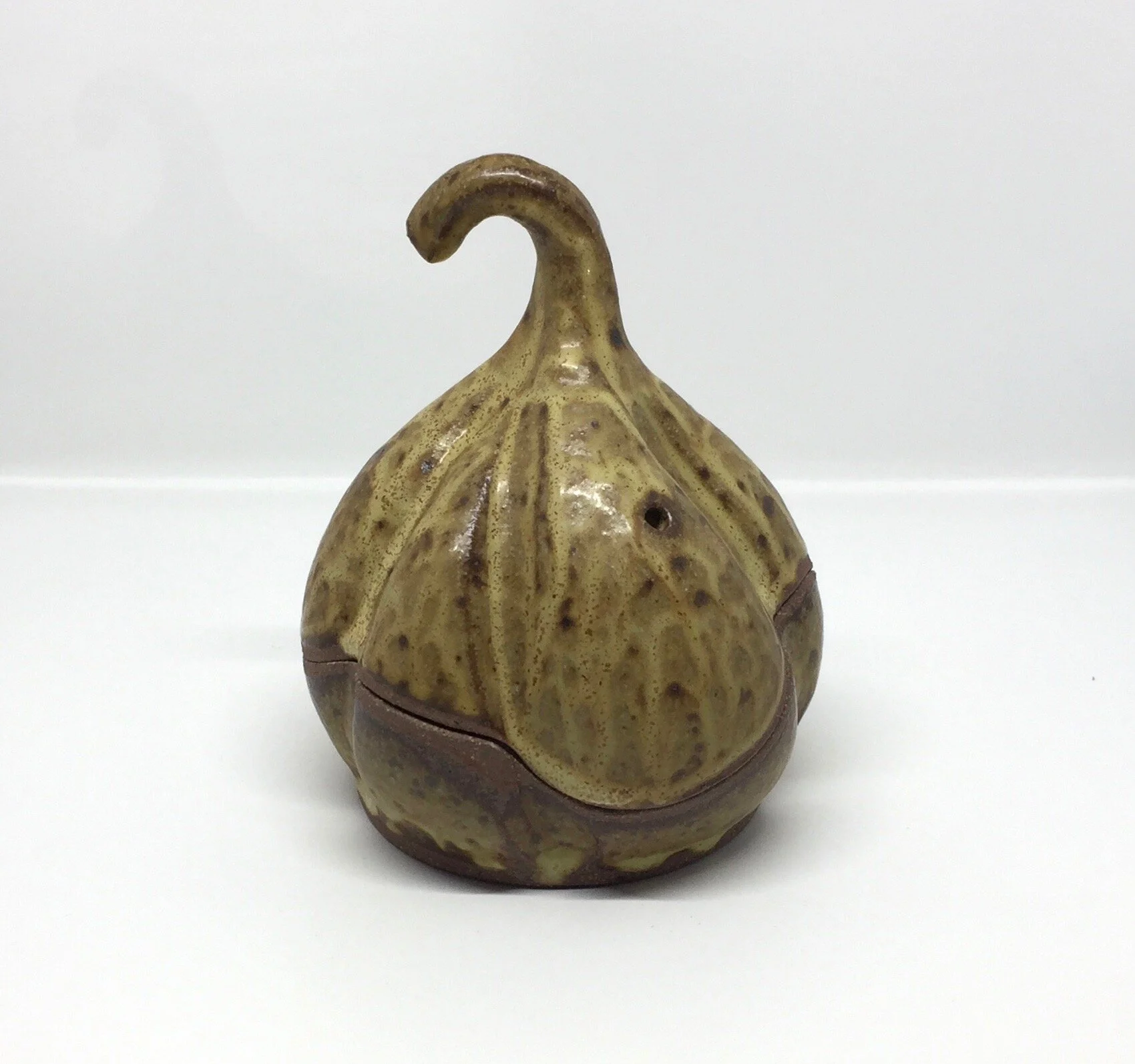 Small Garlic Roaster, creamy tan glaze — Jane Rekedal Pottery