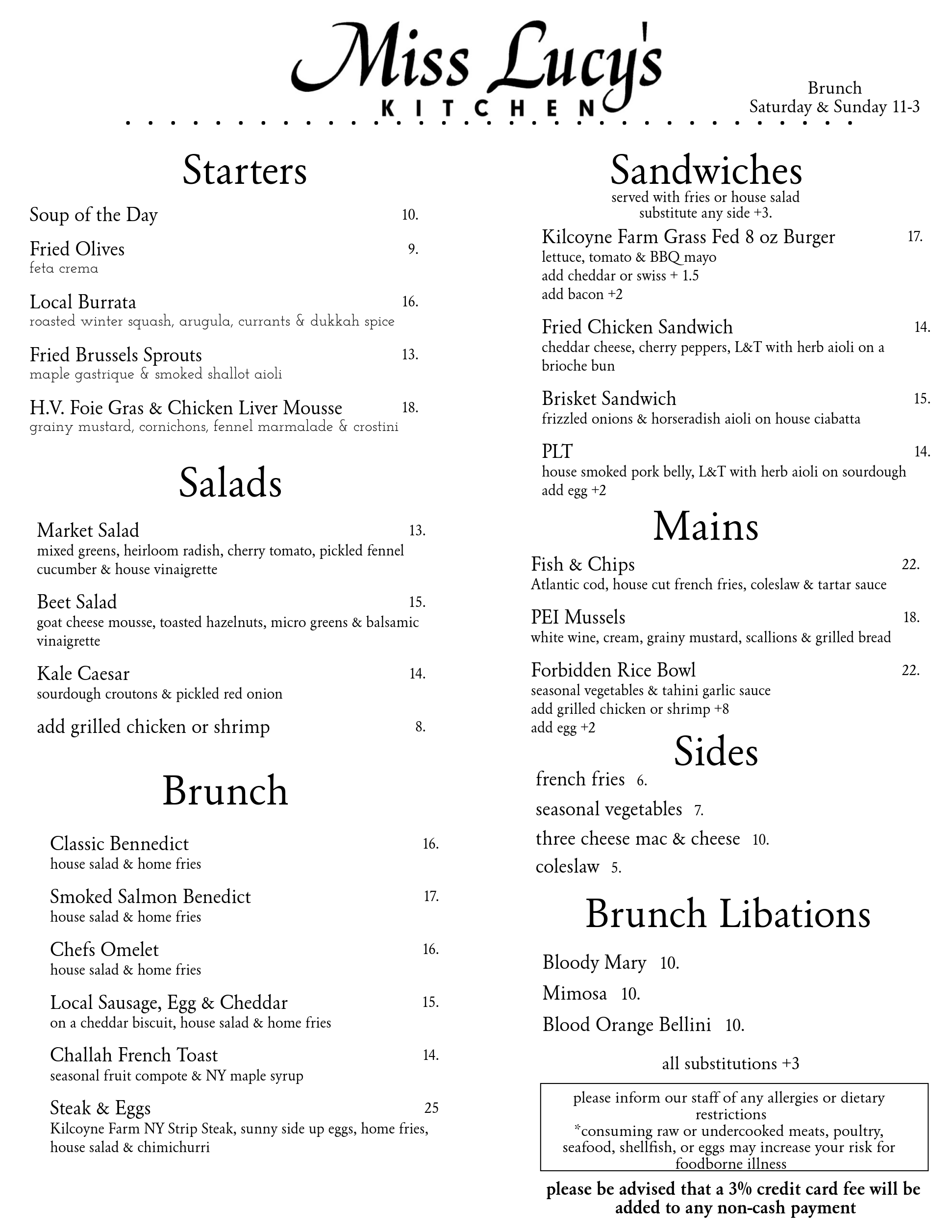 Menu — Miss Lucy's Kitchen
