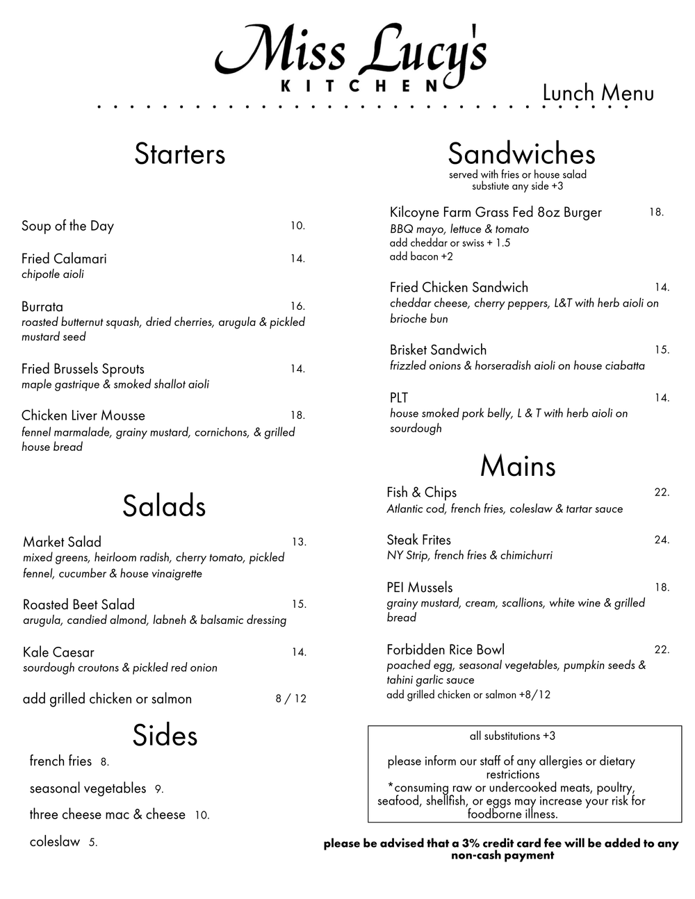 Menu — Miss Lucy's Kitchen