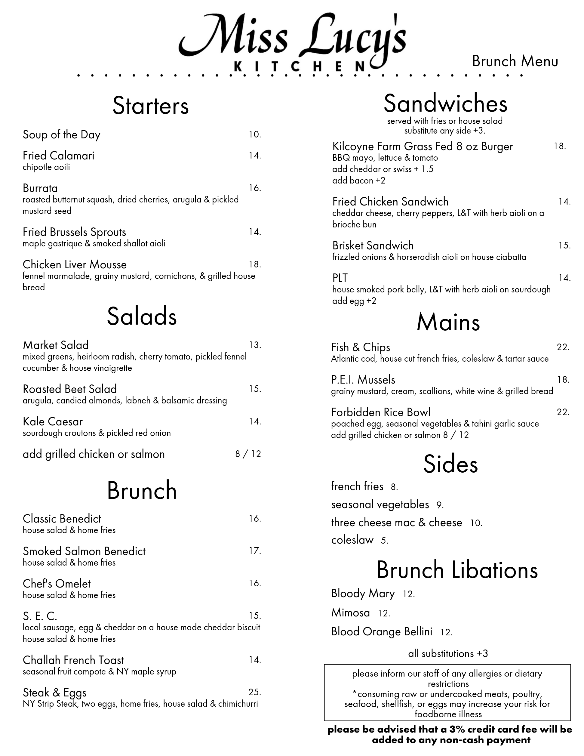 Menu — Miss Lucy's Kitchen