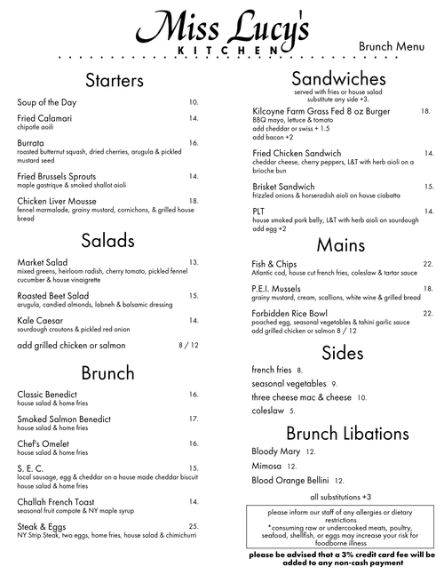 Menu — Miss Lucy's Kitchen