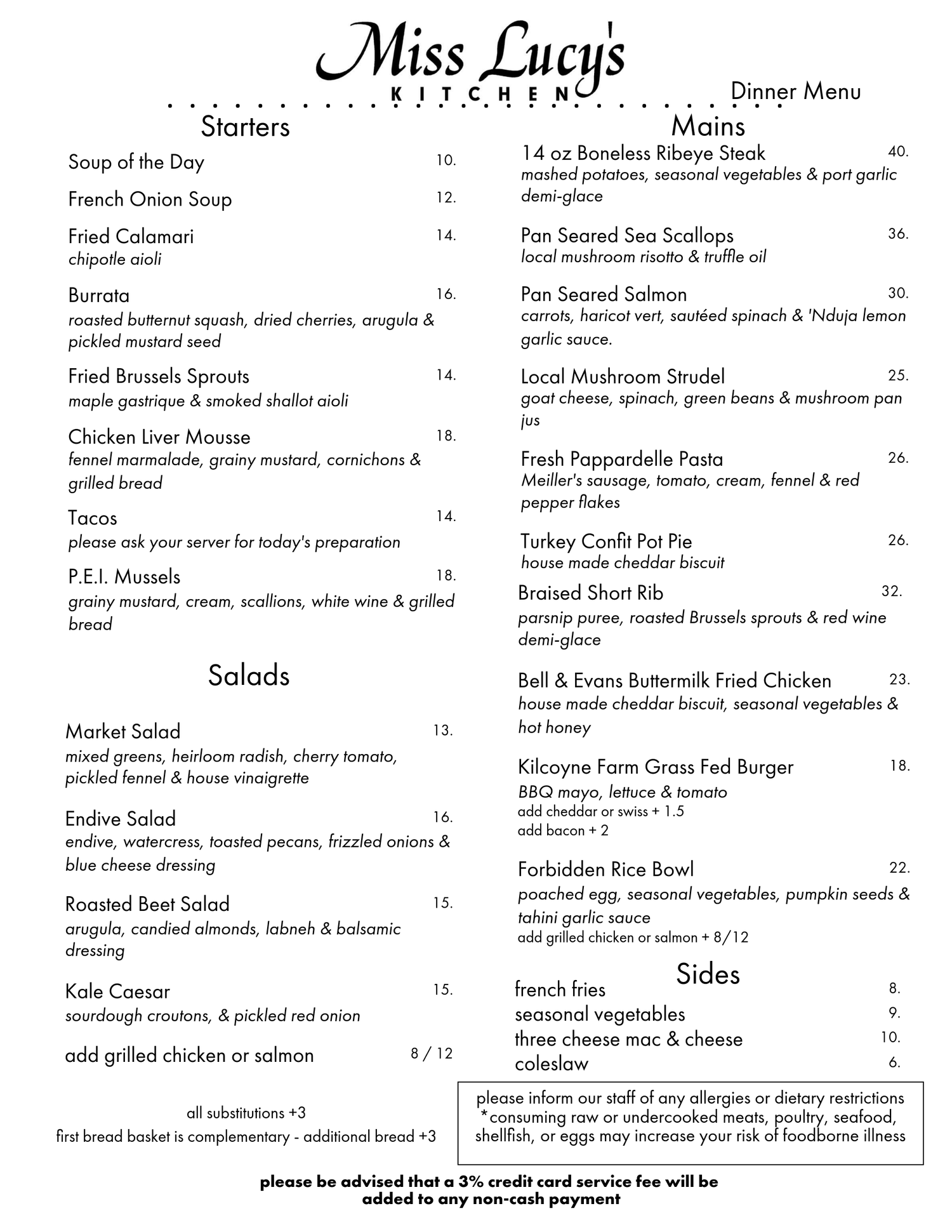 Menu — Miss Lucy's Kitchen