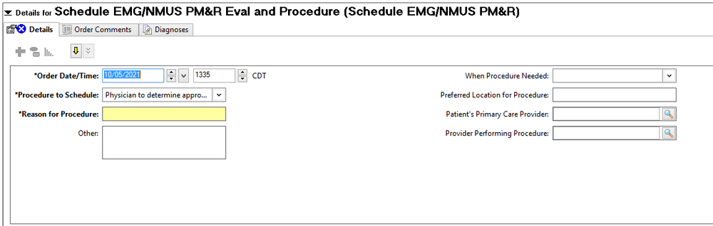 New Schedule EMG/PM&R Eval and Procedure Order — Putter