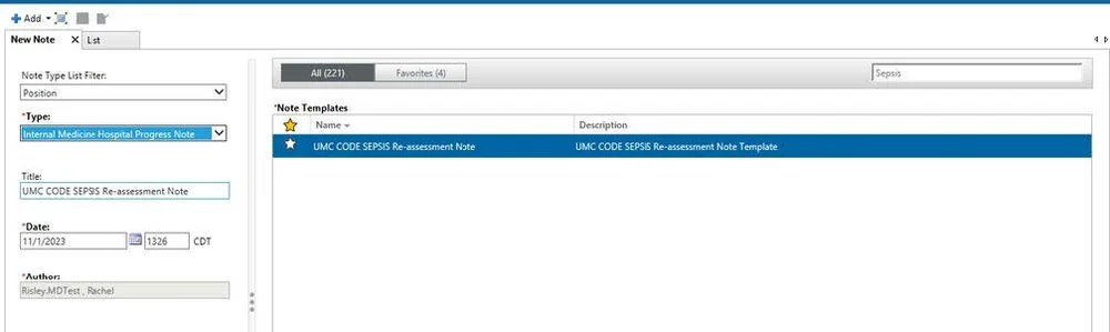 UMC Code Sepsis Note — Putter