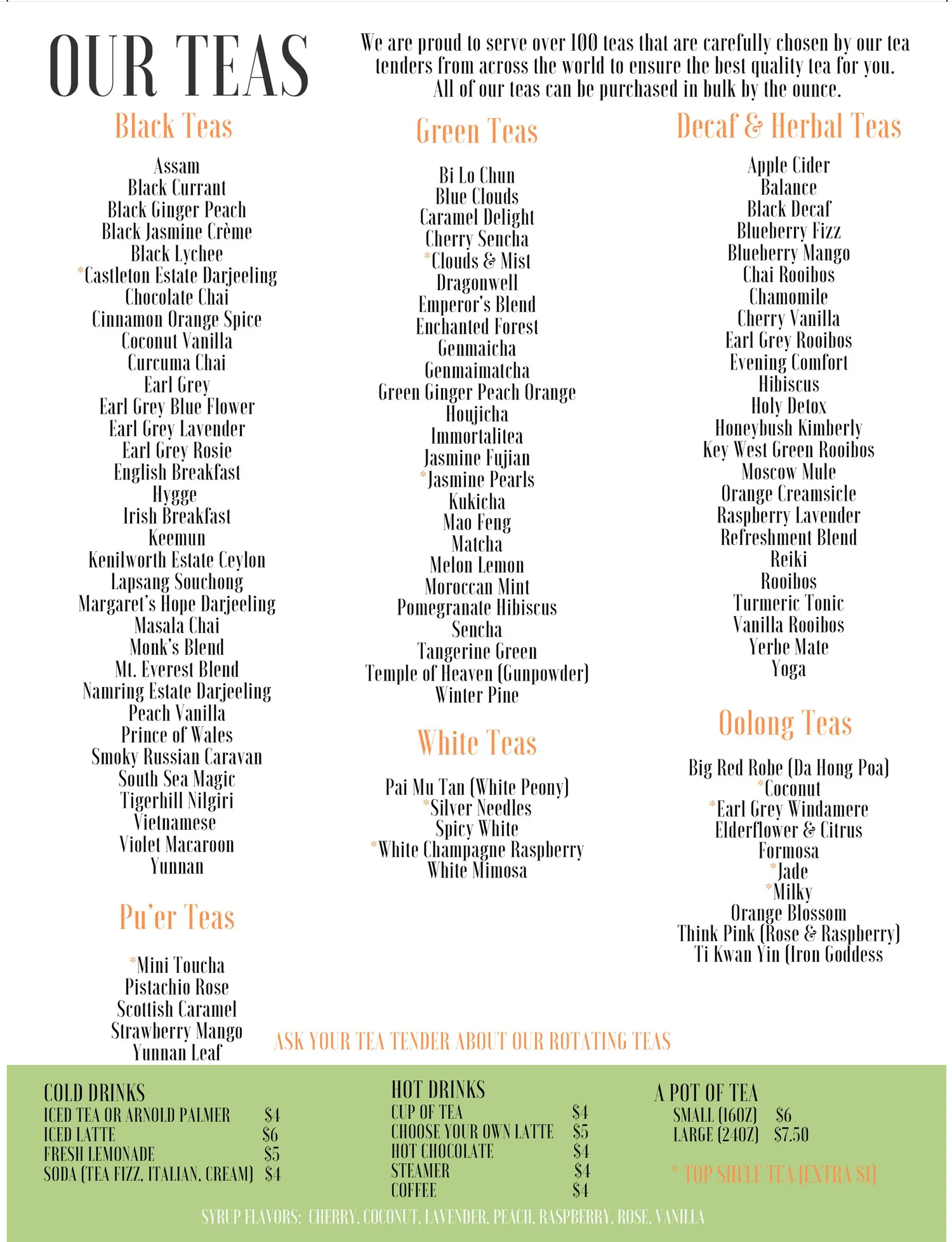 Tea House Menu — Capital Tea