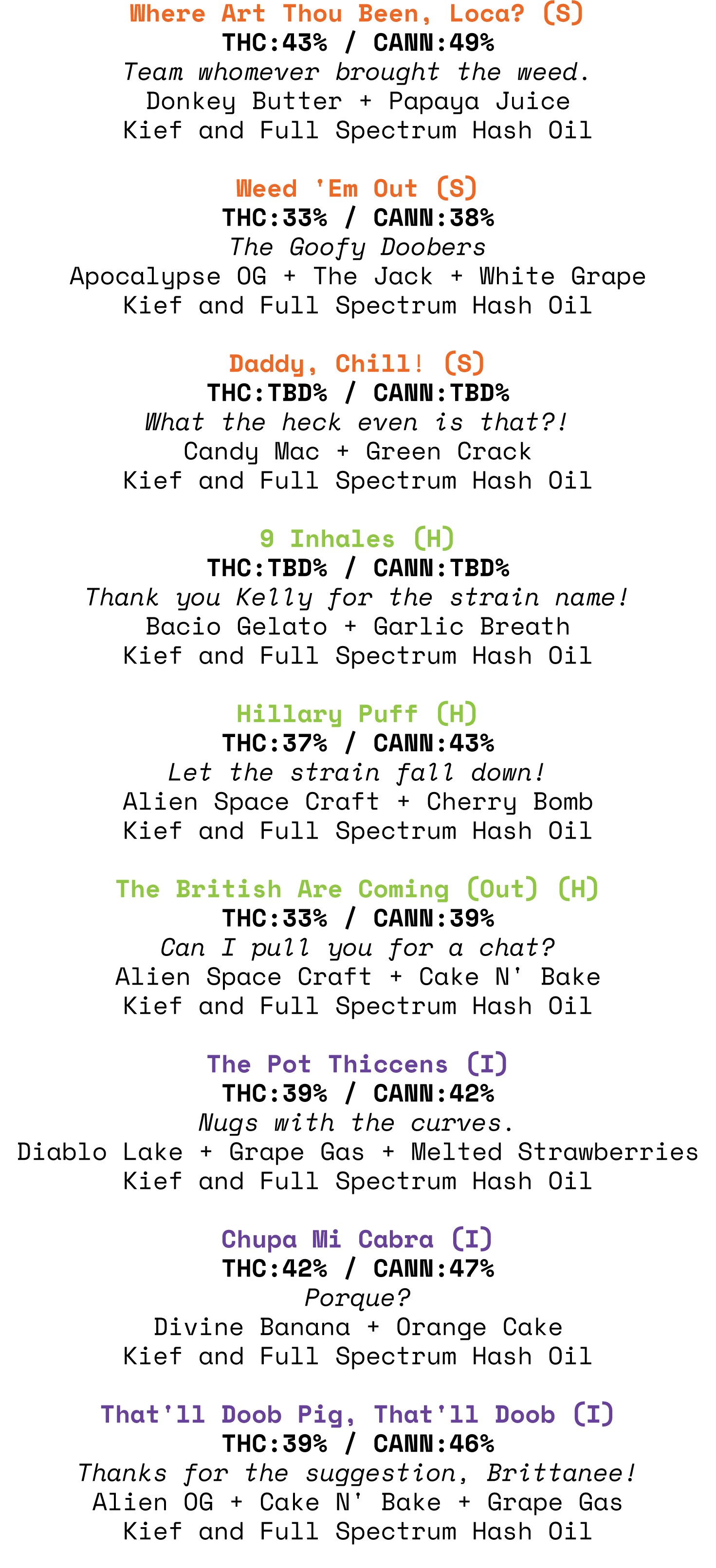 Menu — STONE AGE JOINTS cannabis extract infused joints / pre-rolls