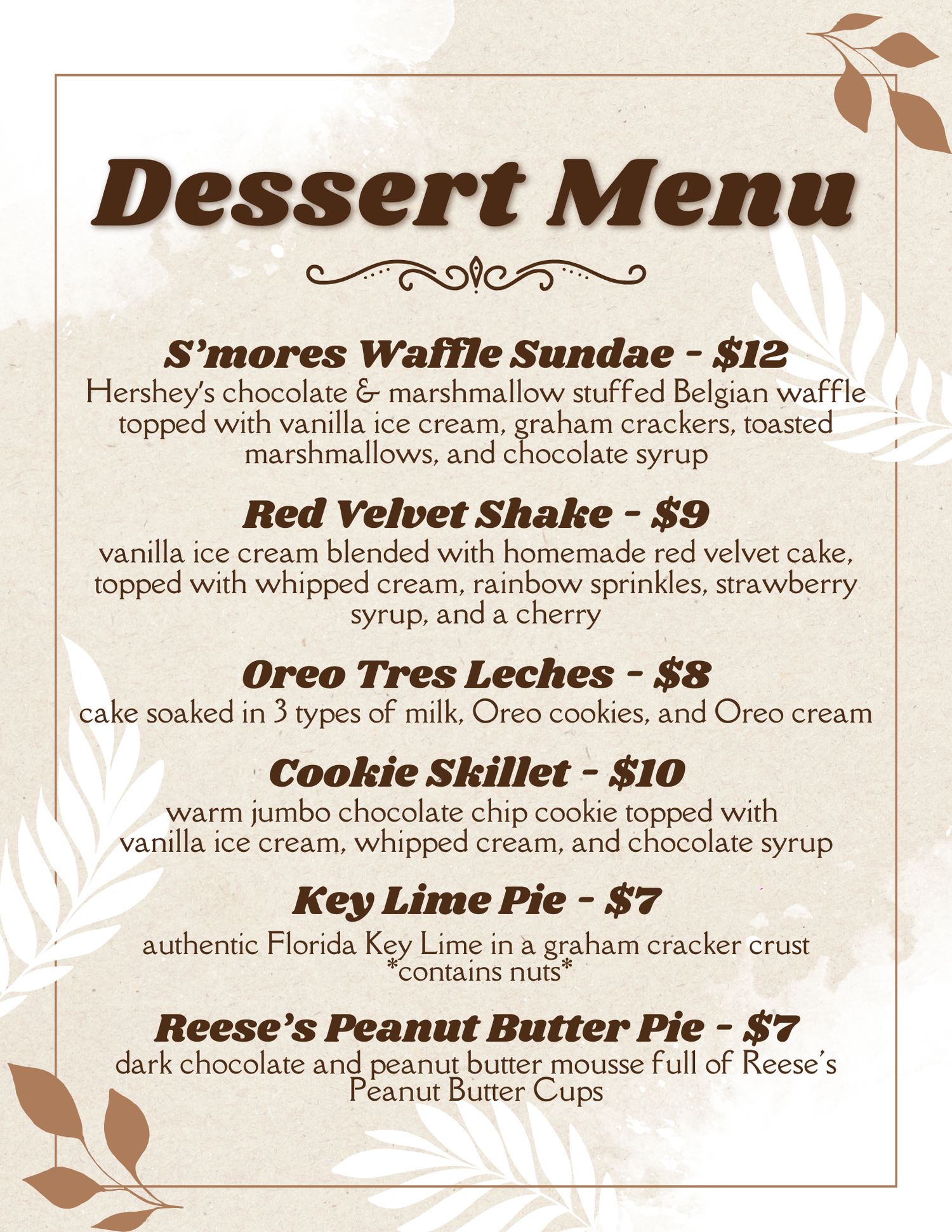 Dessert Menu — Rockwood VA