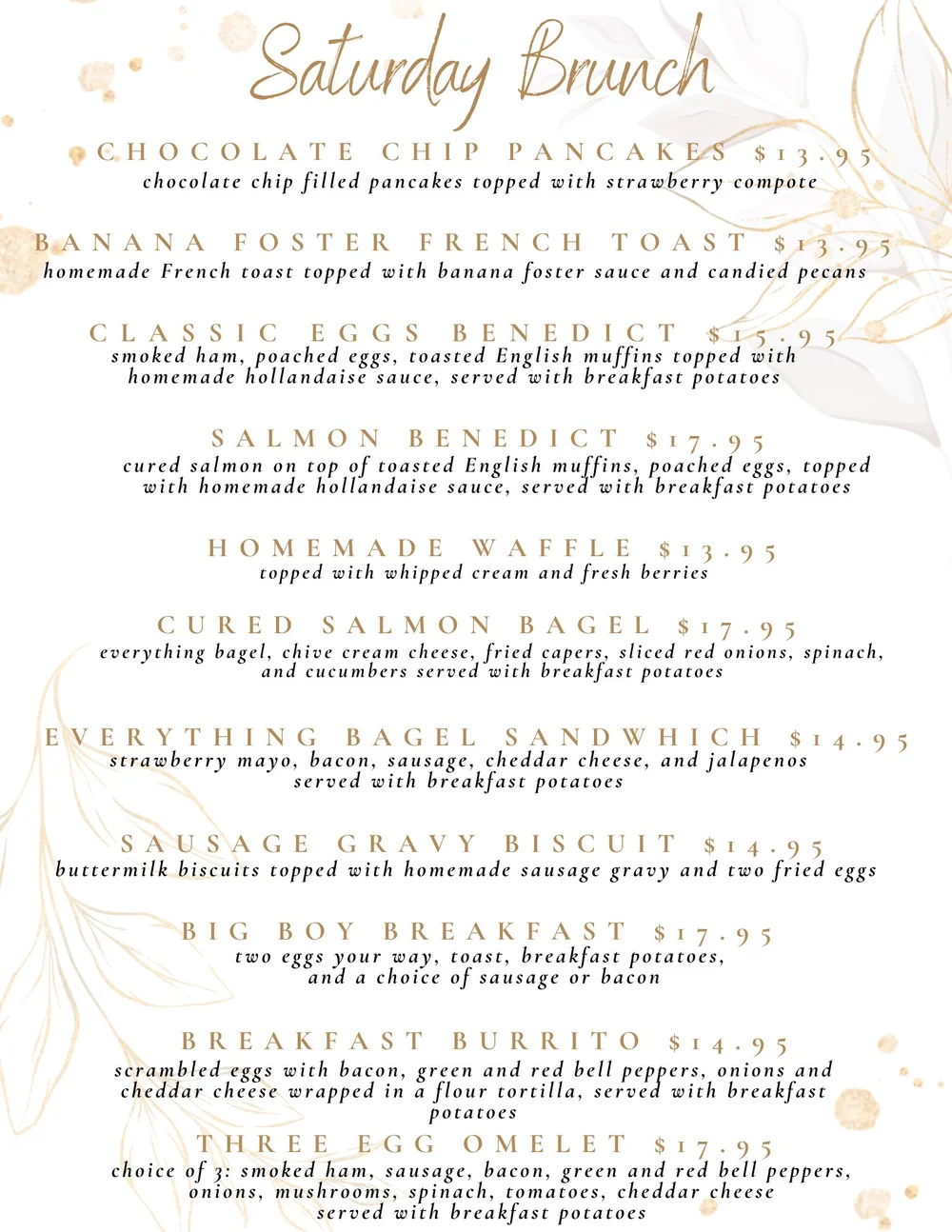 Saturday Brunch Menu — Rockwood VA