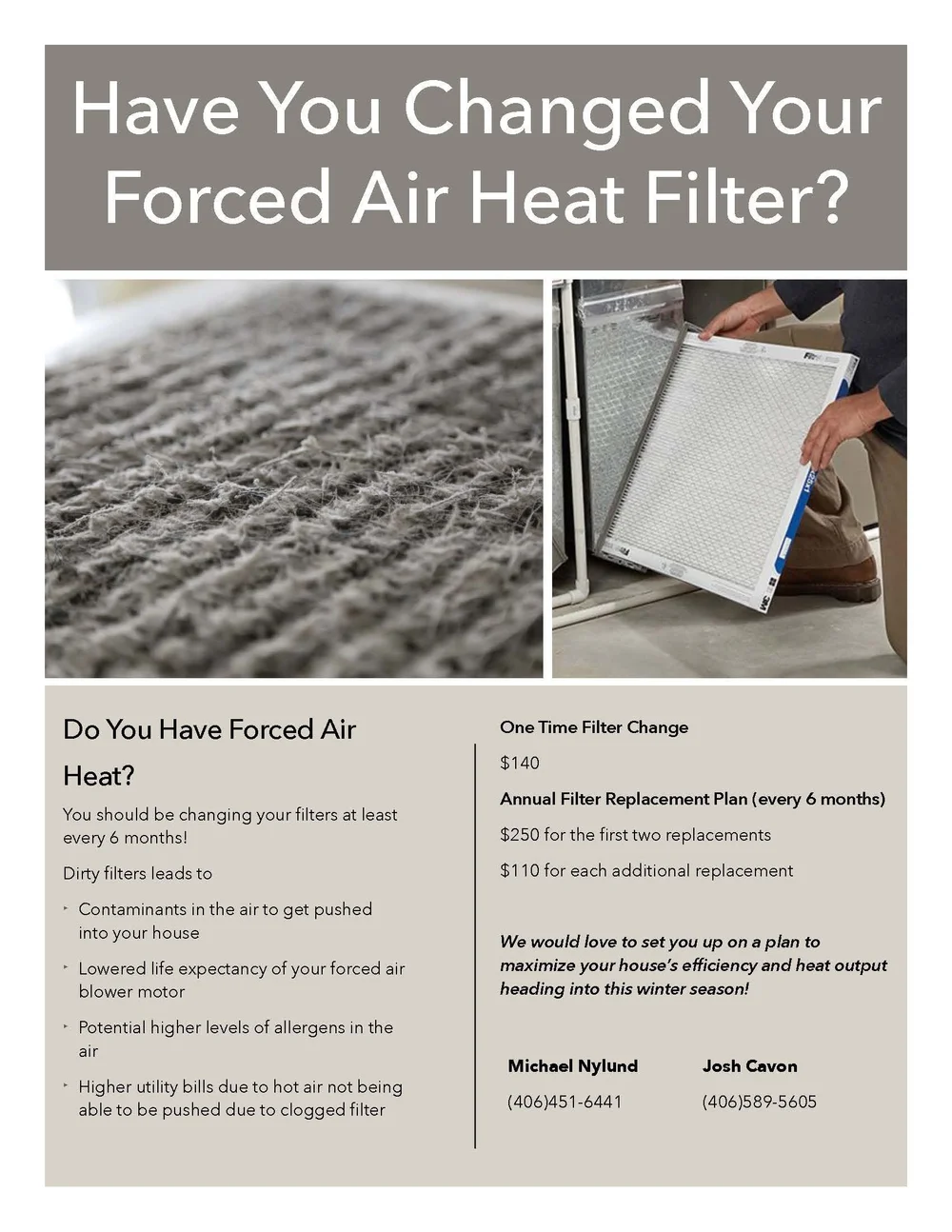 Forced Air Filters — 406 Septic Service