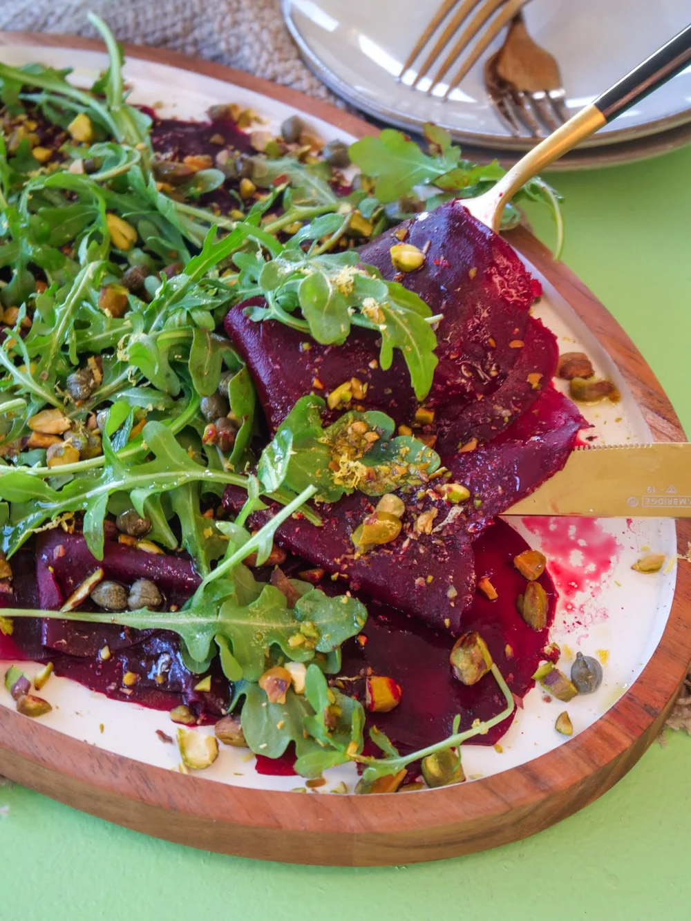 Truffle Beet Carpaccio With Capers & Pistachio