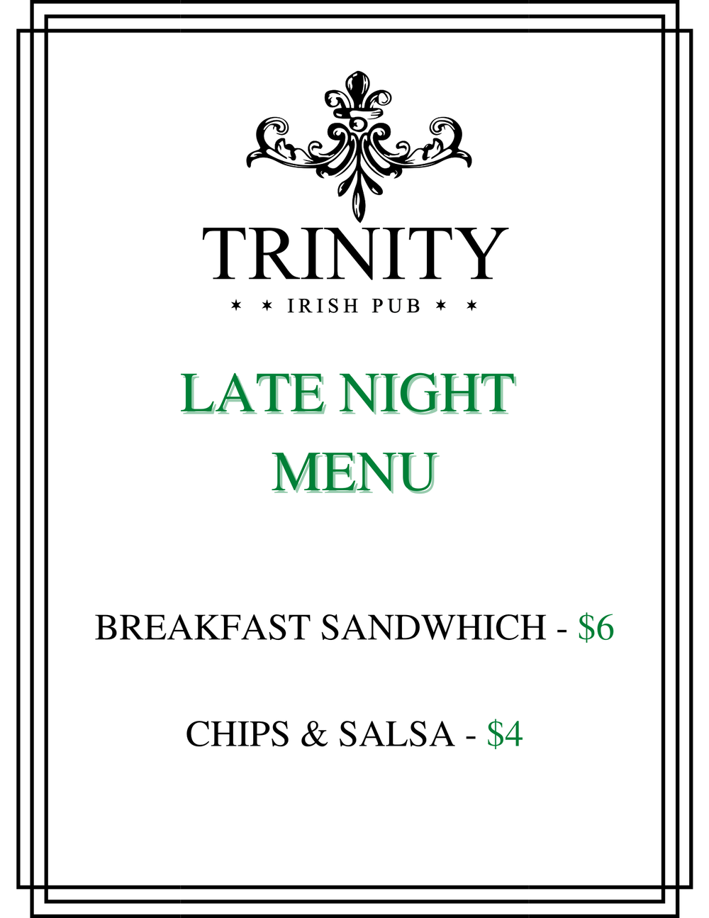 Menus — Trinity On The Corner