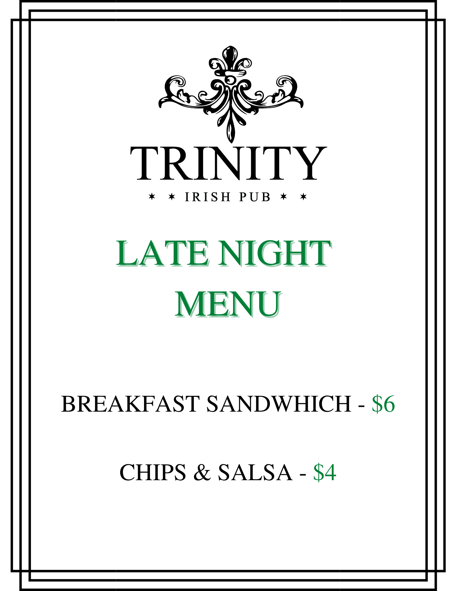 Menus — Trinity On The Corner