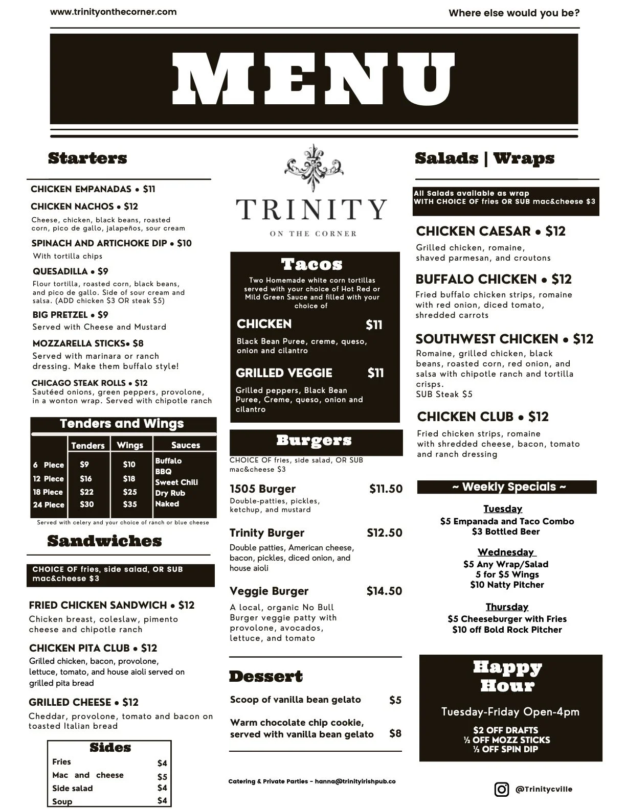 Menus — Trinity On The Corner