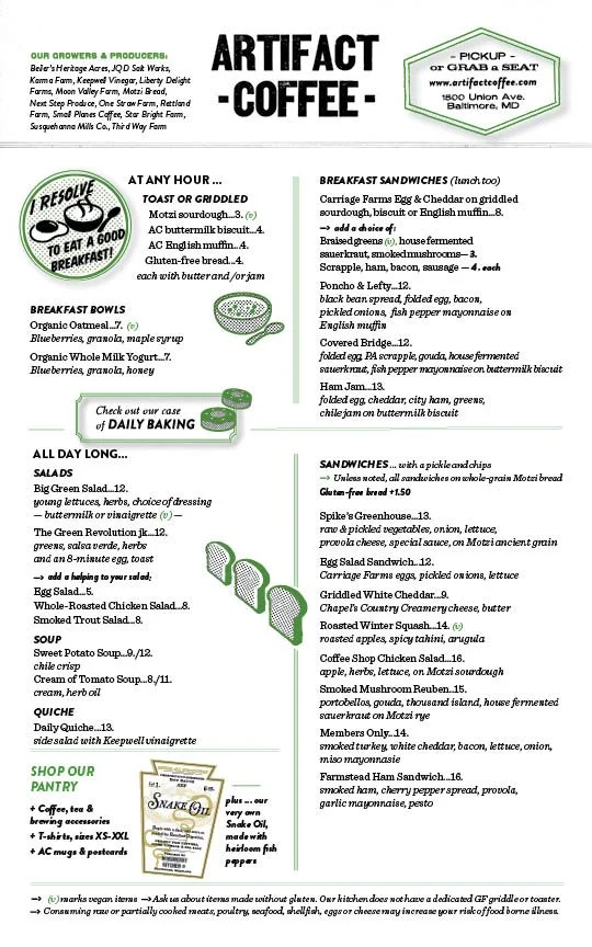 Menu — Artifact Coffee