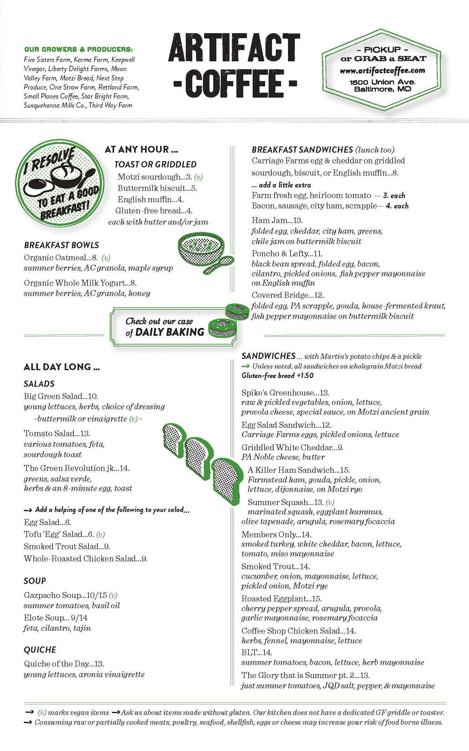 Menu — Artifact Coffee