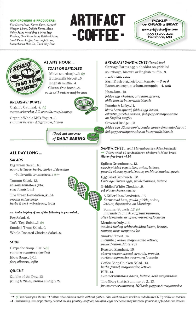 Menu — Artifact Coffee