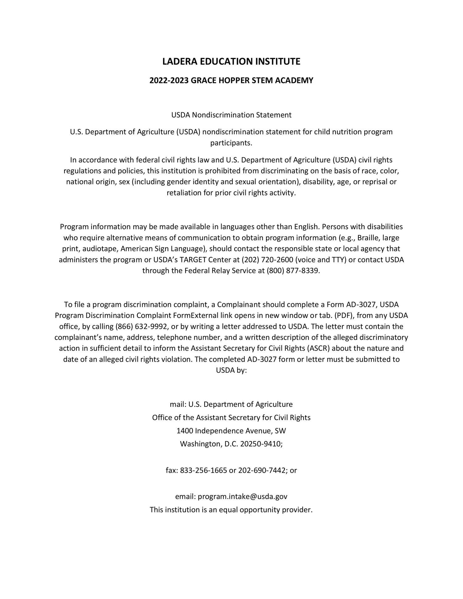 LEI Public Release — Grace Hopper STEM Academy