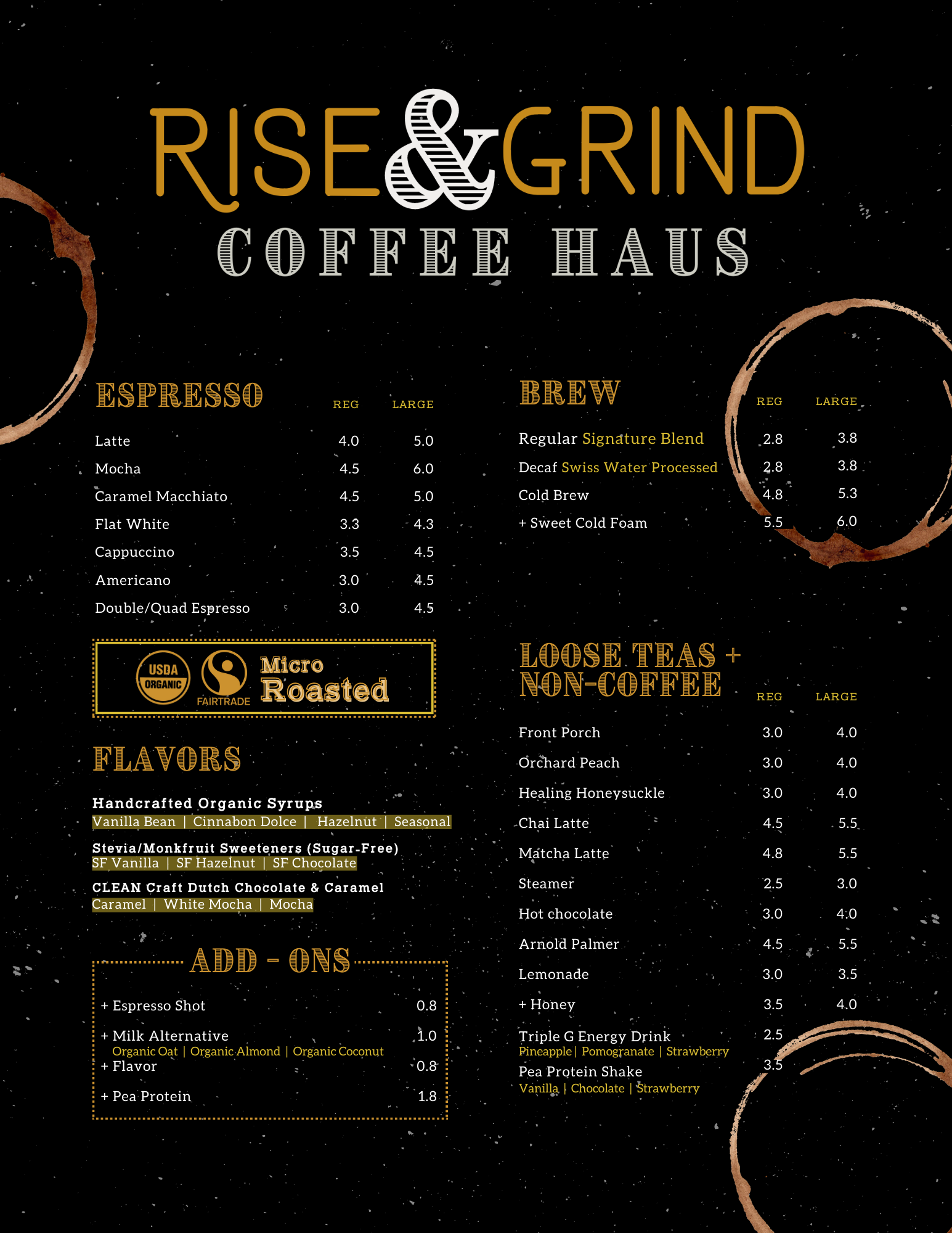 Menu Rise Grind Coffee Haus