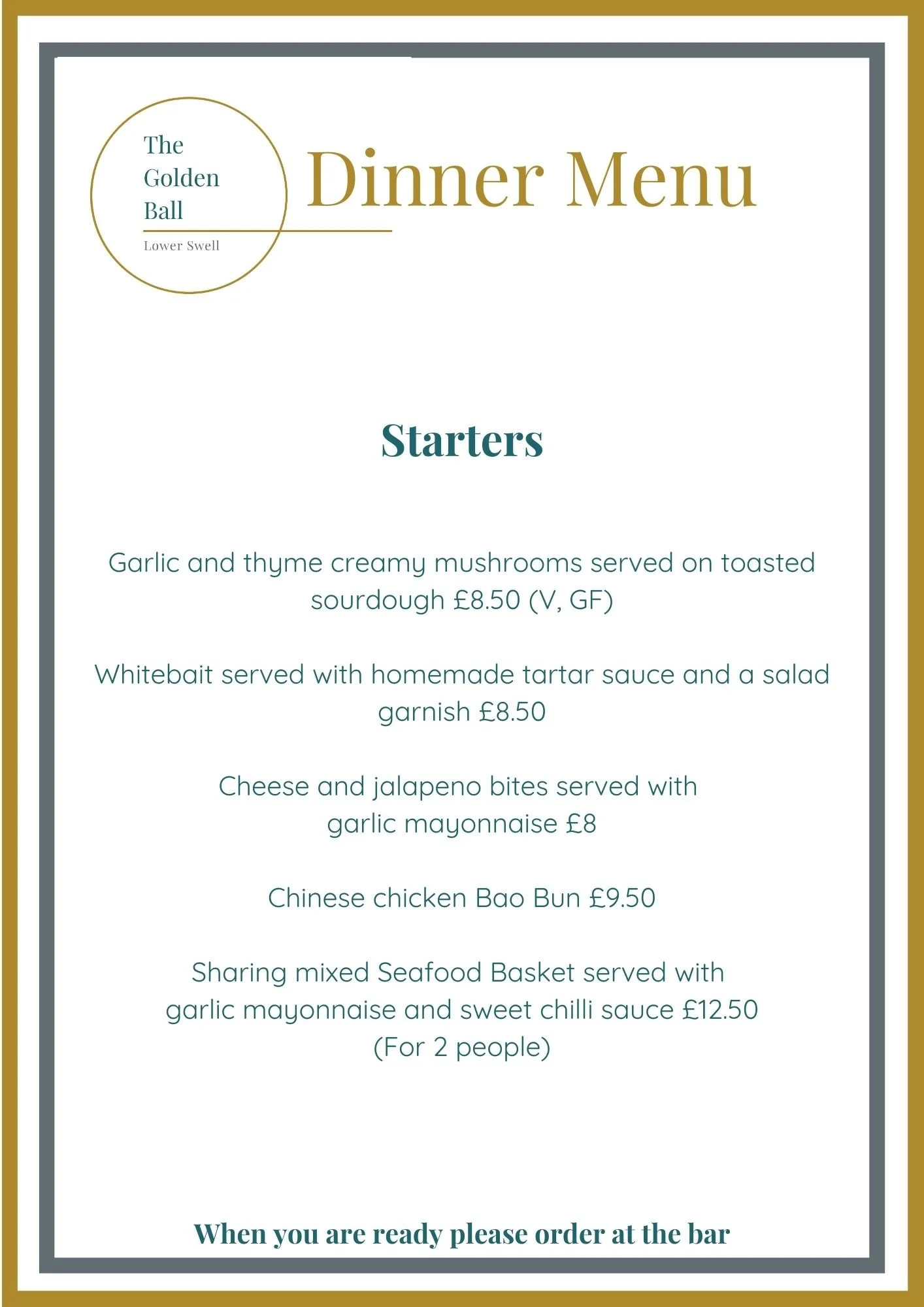 Menu — The Golden Ball