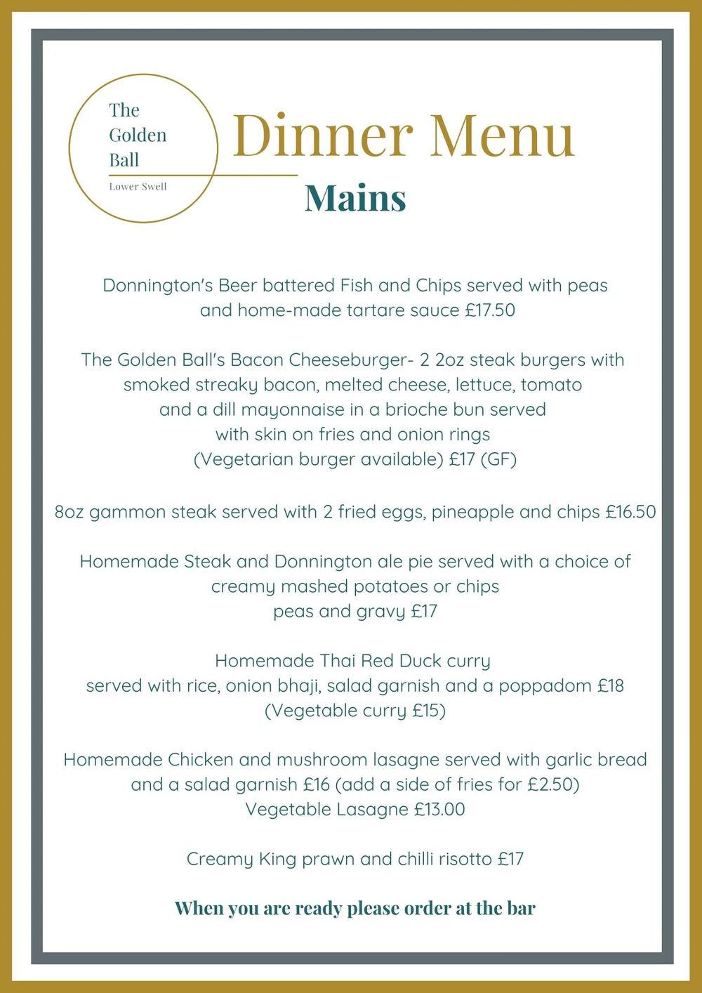 Menu — The Golden Ball