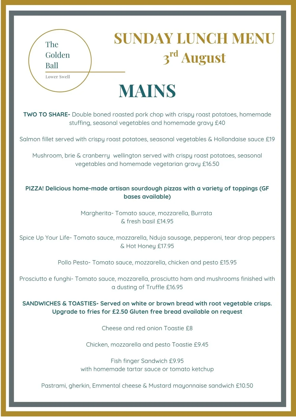 Menu — The Golden Ball