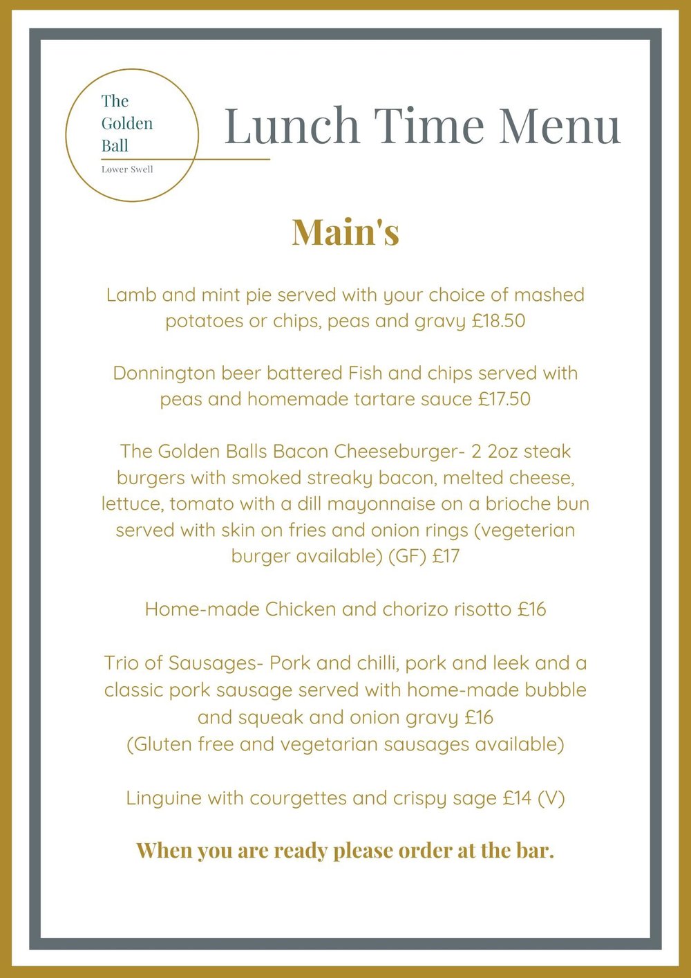 Menu — The Golden Ball