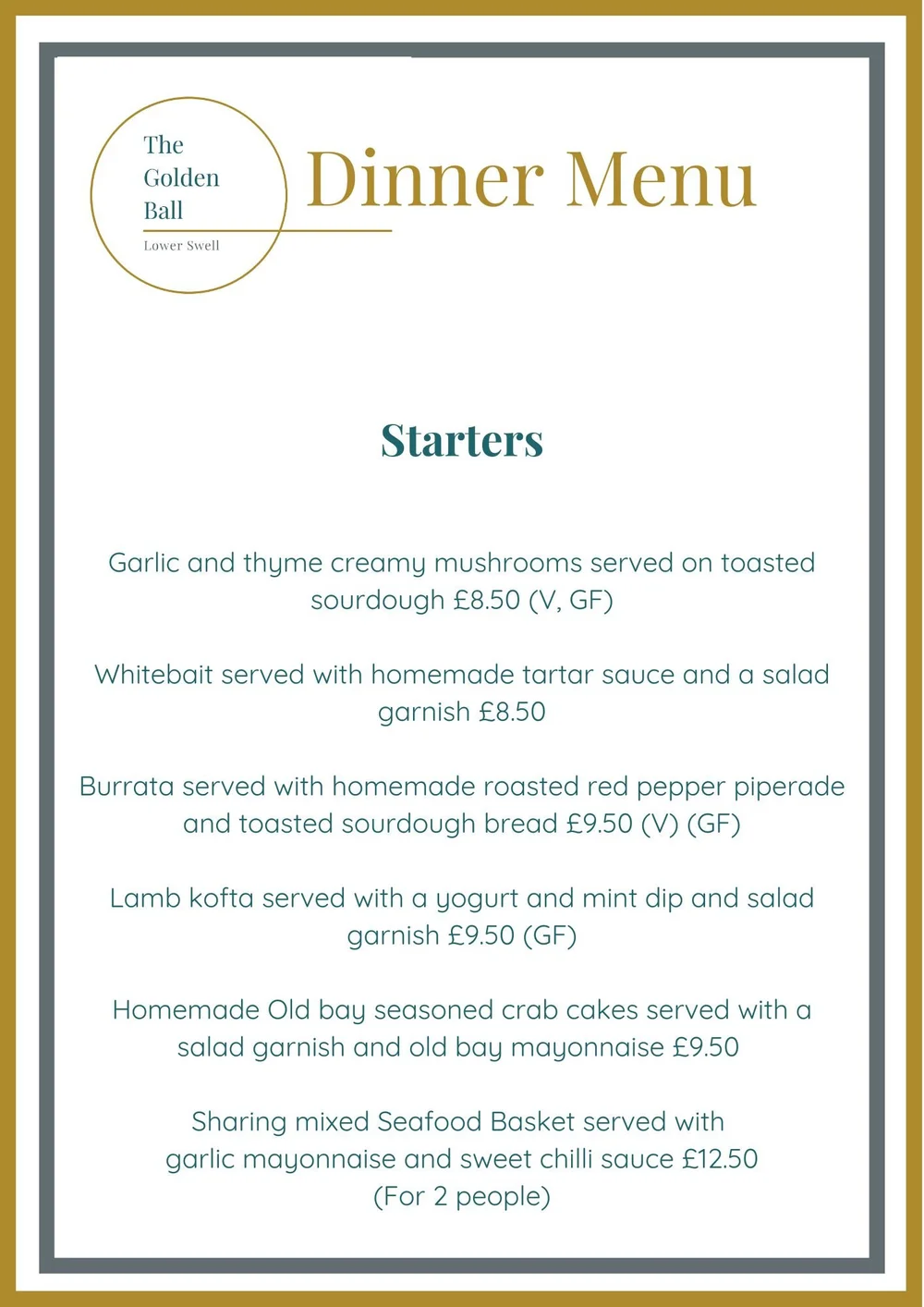 Menu — The Golden Ball