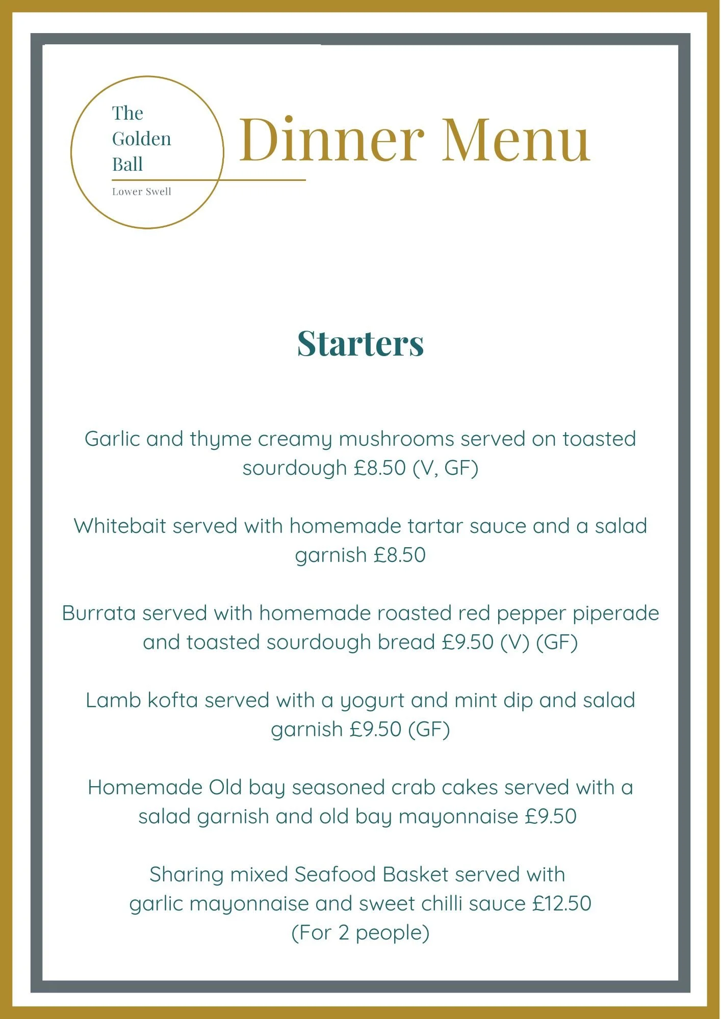 Menu — The Golden Ball