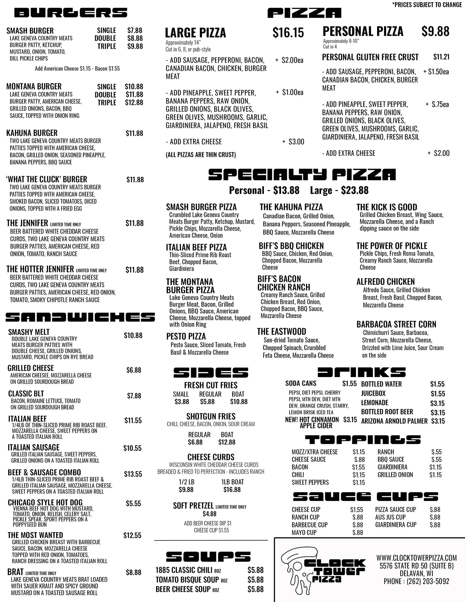 Menu — Clock Tower Pizza