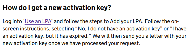 How do I get a new Activation Key? (Lasting Power of Attorney) — Speak ...