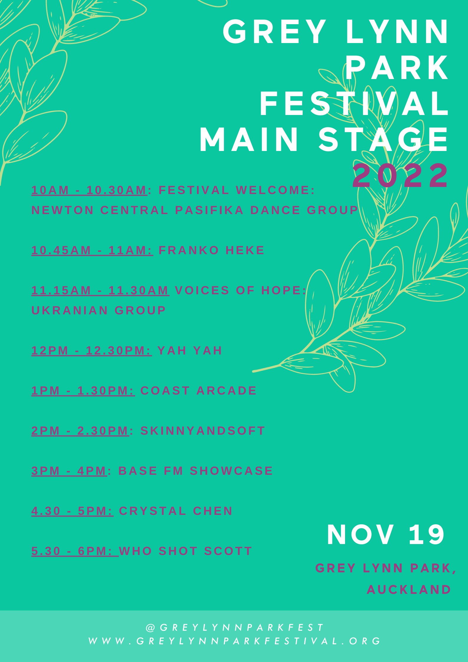 Lineup 2022 — Grey Lynn Park Festival
