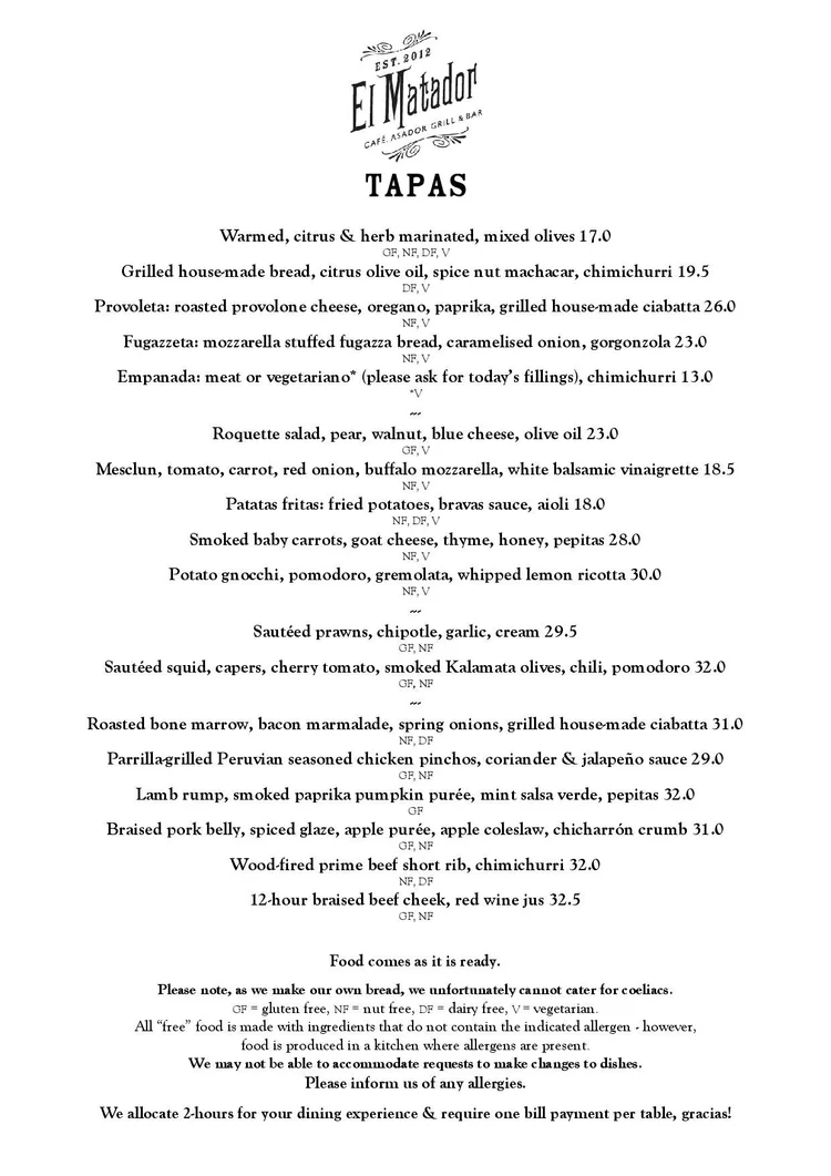 Menu 1 — El Matador