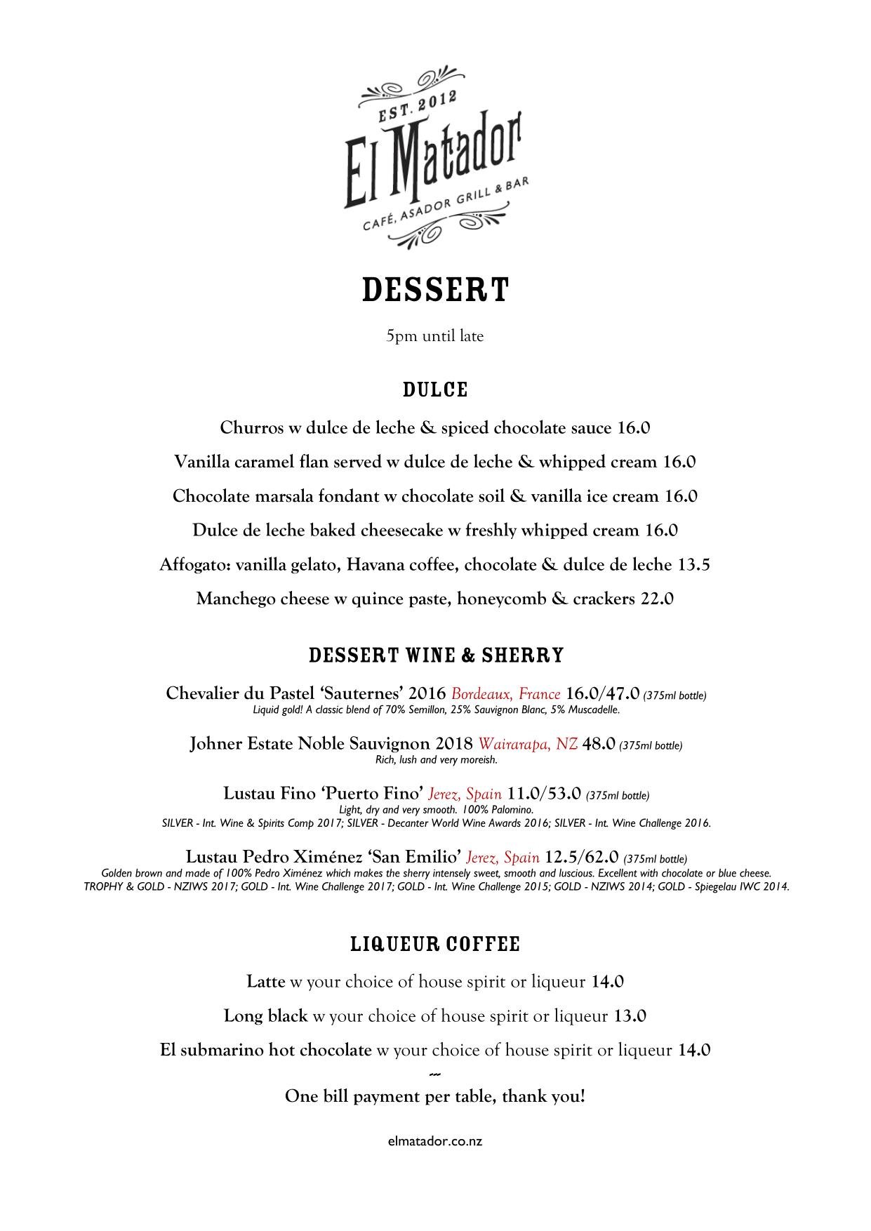 Menu 1 — El Matador